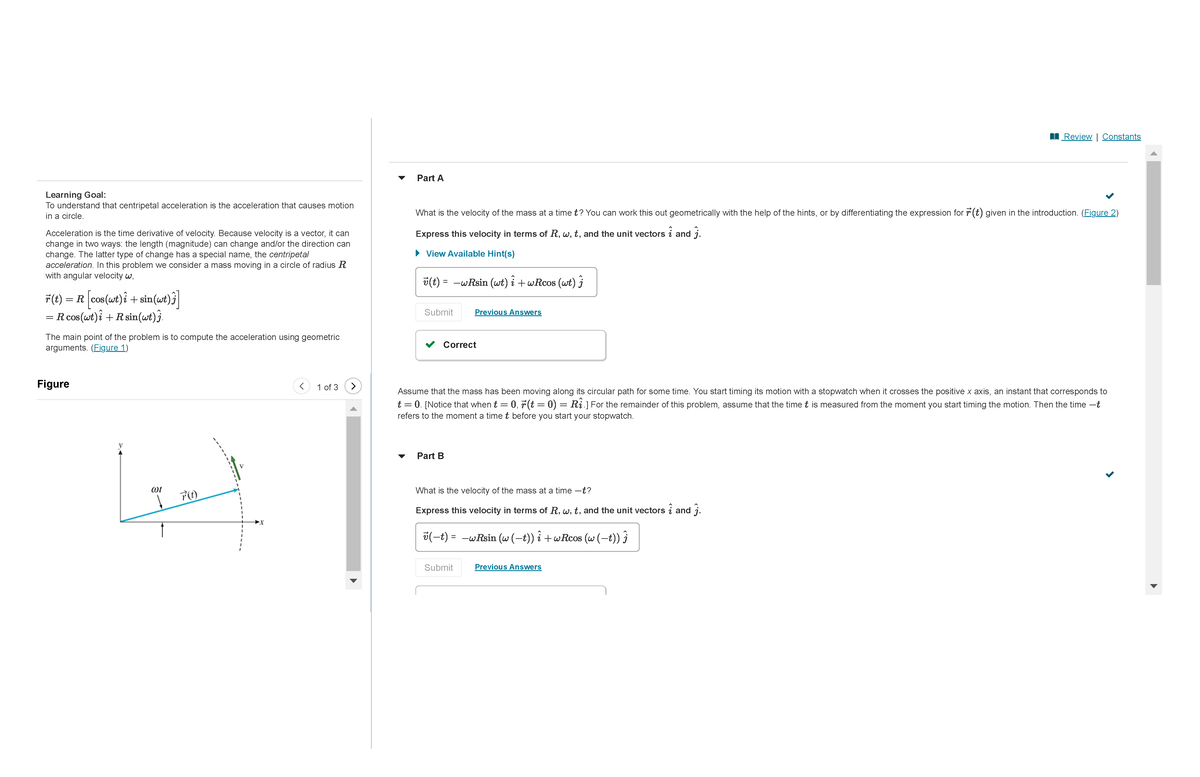 Mastering Physics Ch 05 HW - Centripetal Acceleration Explained - 1 of 3 Learning Goal: To - Studocu