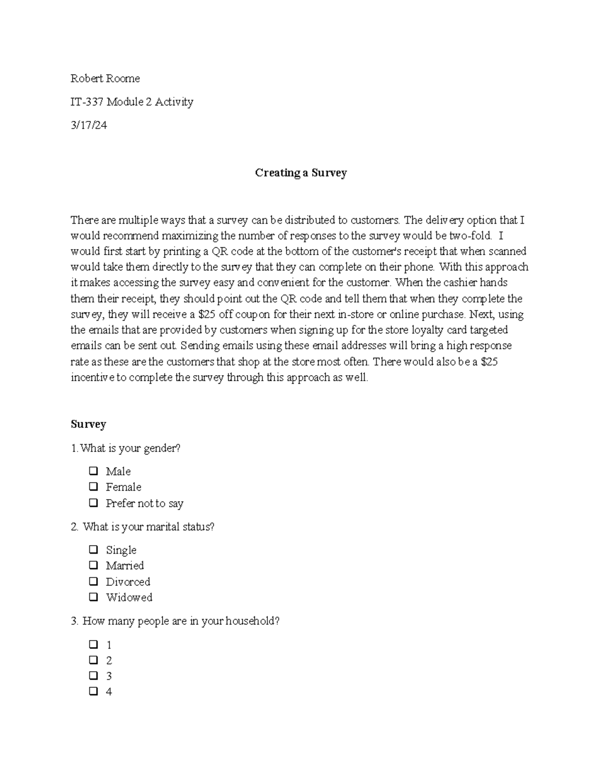 IT-337 Creating a Survey Rob Roome - Robert Roome IT-337 Module 2 ...
