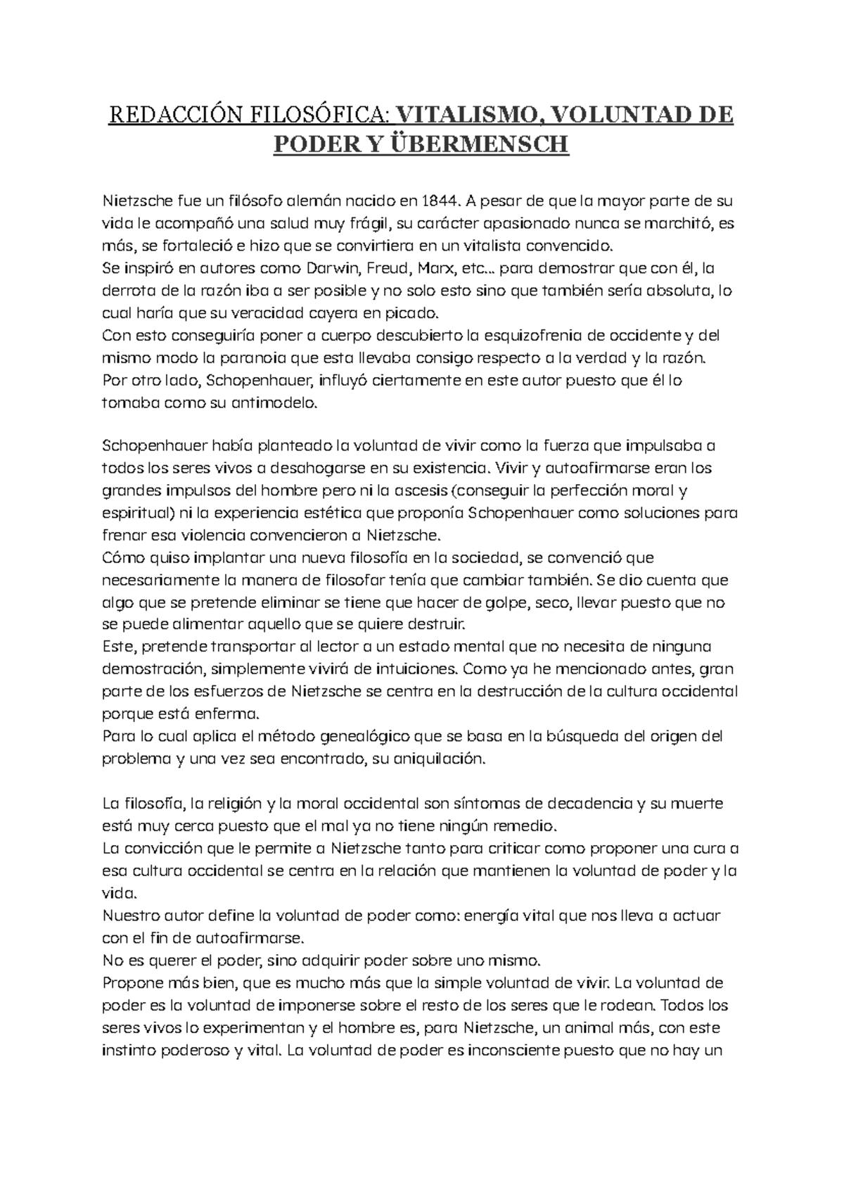 RedaccióN FilosóFICA Vitalismo, Voluntad DE Poder Y Ü Bermensch ...