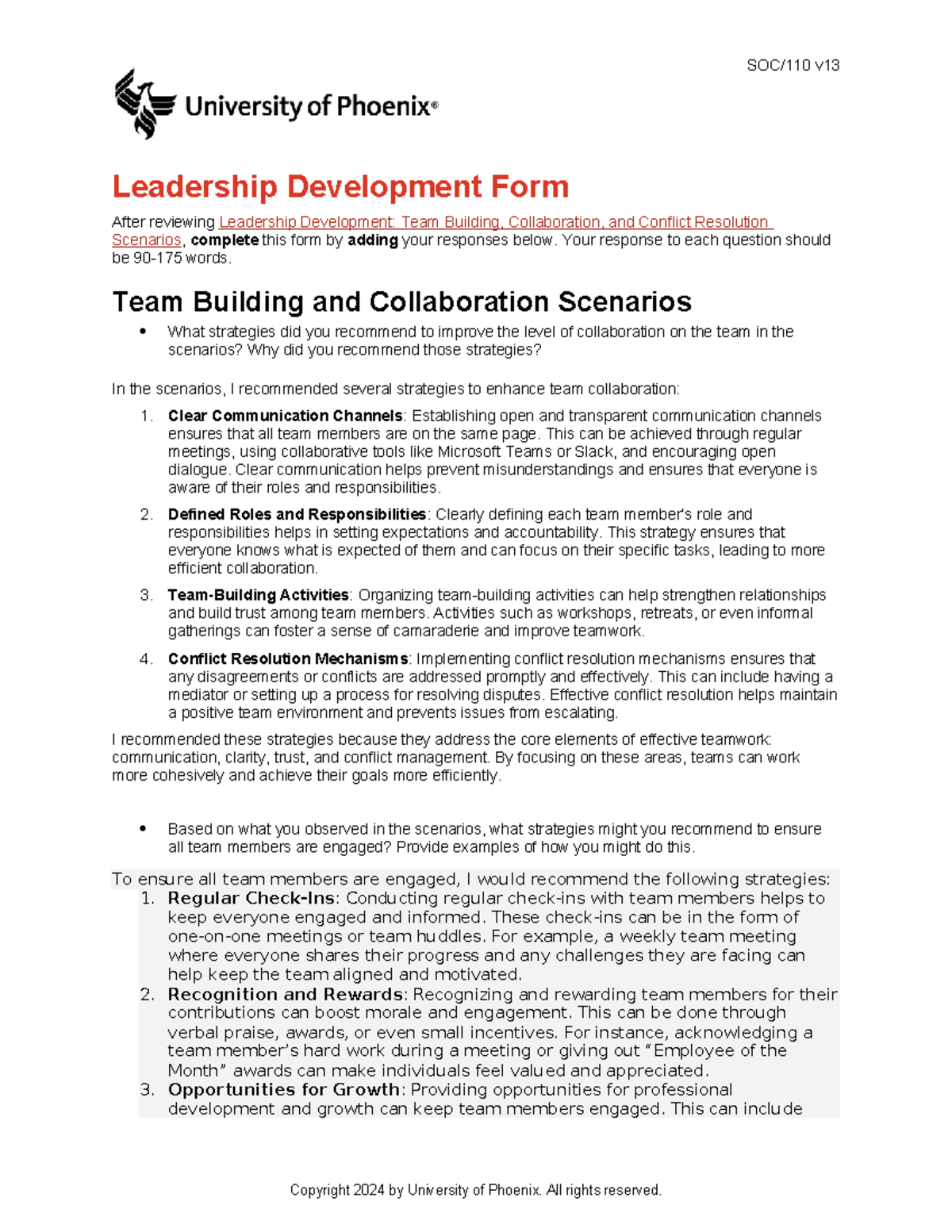 Soc110 v13 wk5 completed - SOC/110 v Leadership Development Form After ...