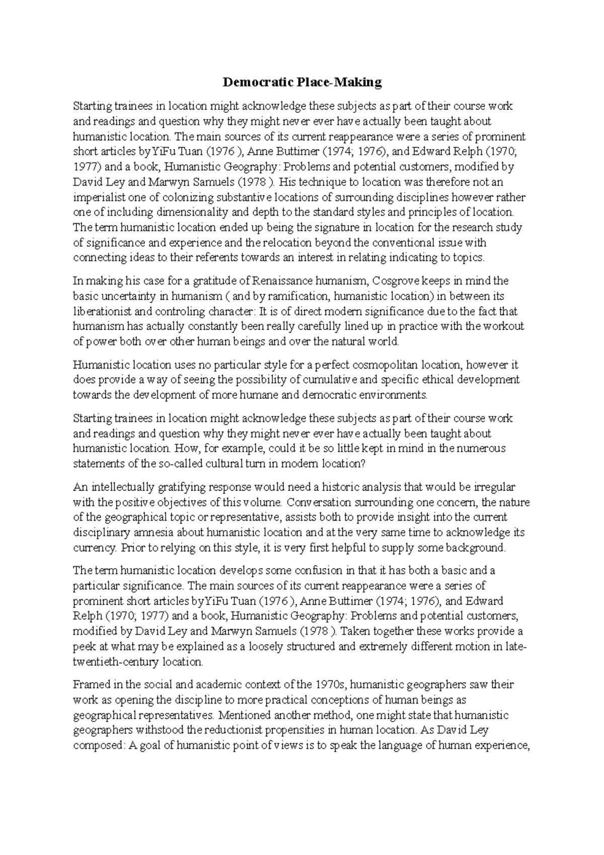 Democratic Place - Humanistic location uses no particular style for a ...