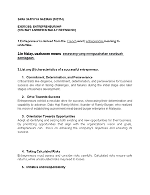 FULL Report - entrepreneurship assignment - SADE1013 INTRODUCTION TO ...