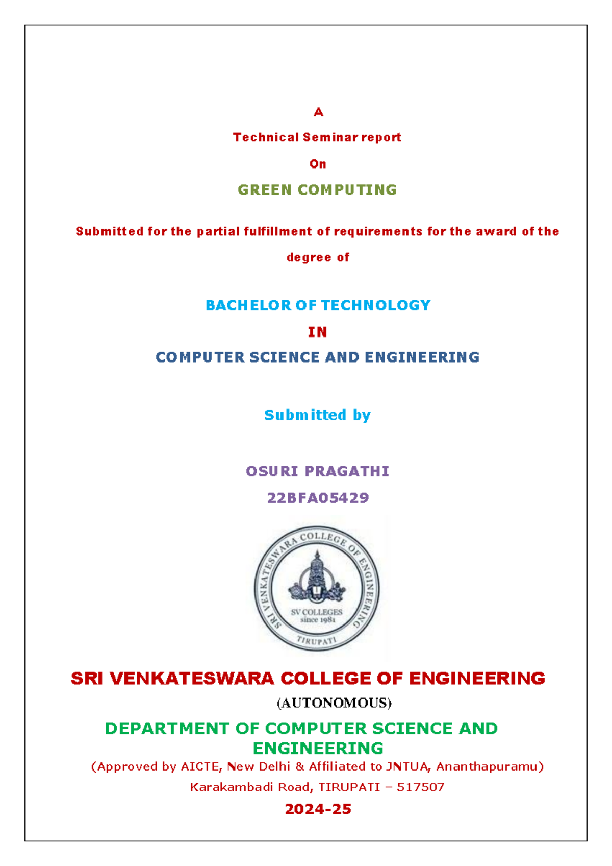 580276874-Green-computing- Seminar - A Technical Seminar report On GREEN COMPUTING Submitted for ...