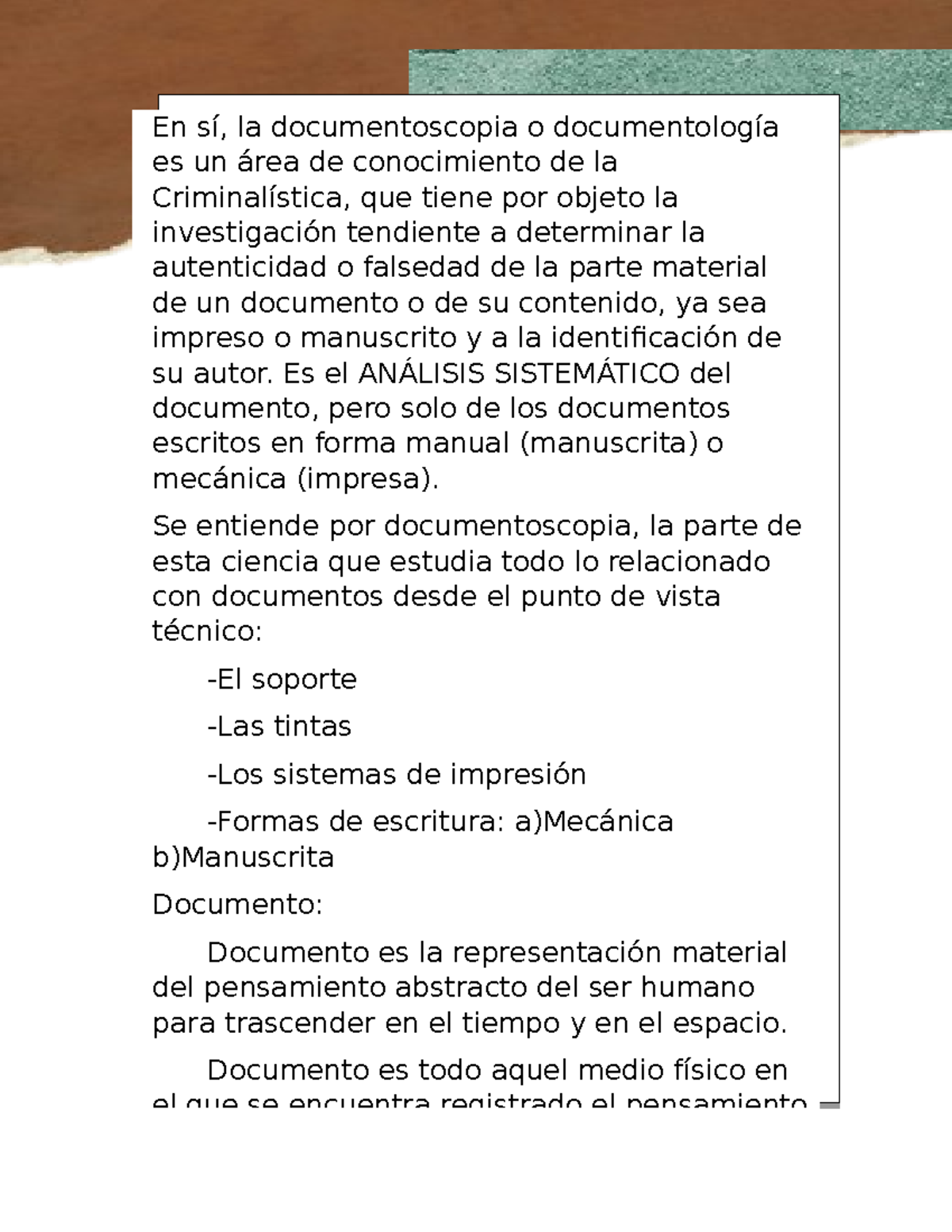 Datos de lectura sobre la Documentoscopia en criminalistica - En sí, la ...