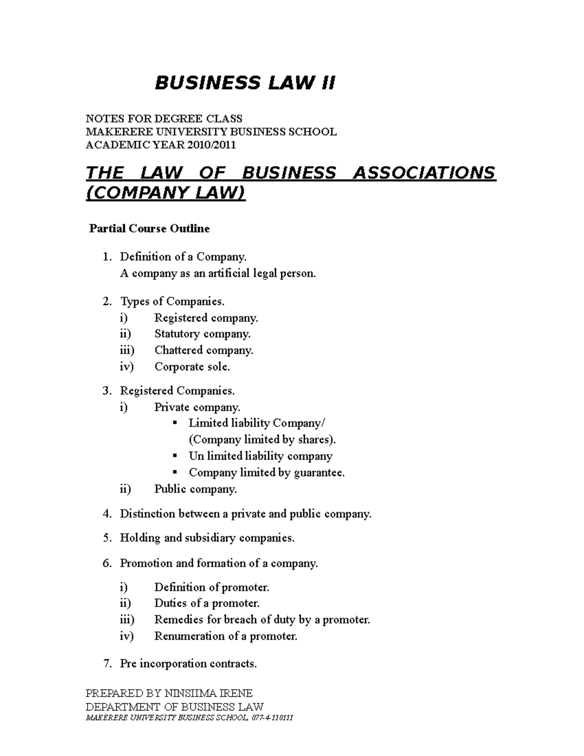 Business-asso-notes-2 - BUSINESS LAW II NOTES FOR DEGREE CLASS MAKERERE ...
