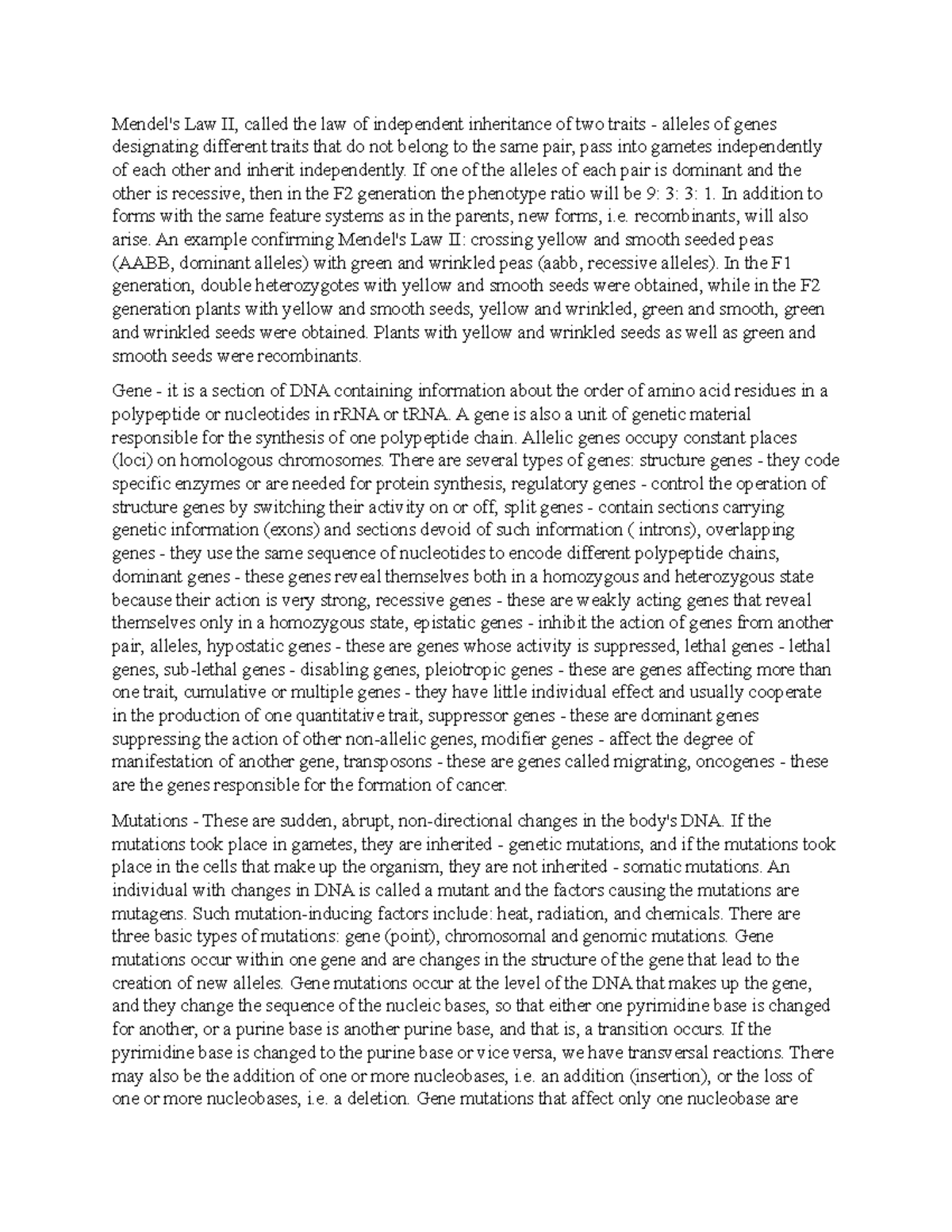 8. Mendel's Law II - Mendel's Law II lecture notes. - BIOL08012 - UWS ...