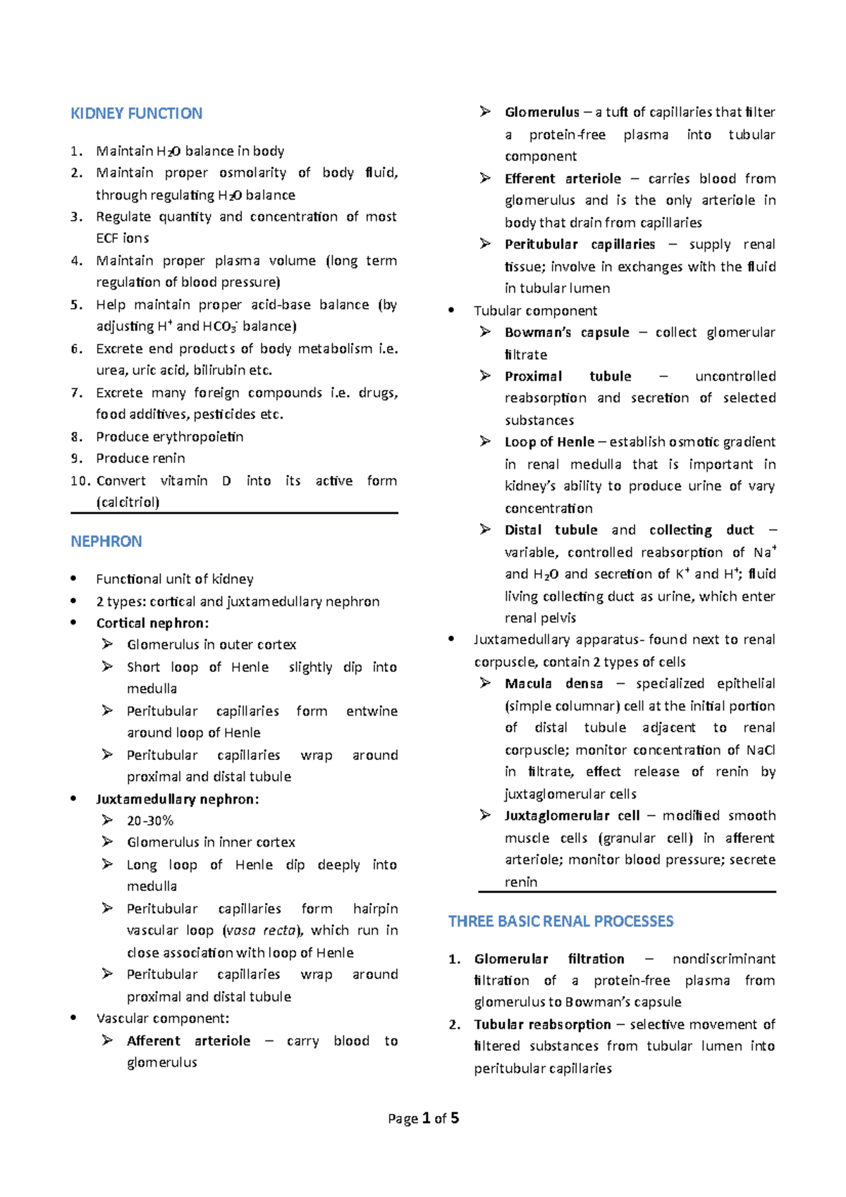 Urinary-System Anatomy and physiology - KIDNEY FUNCTION Maintain H 2 O ...