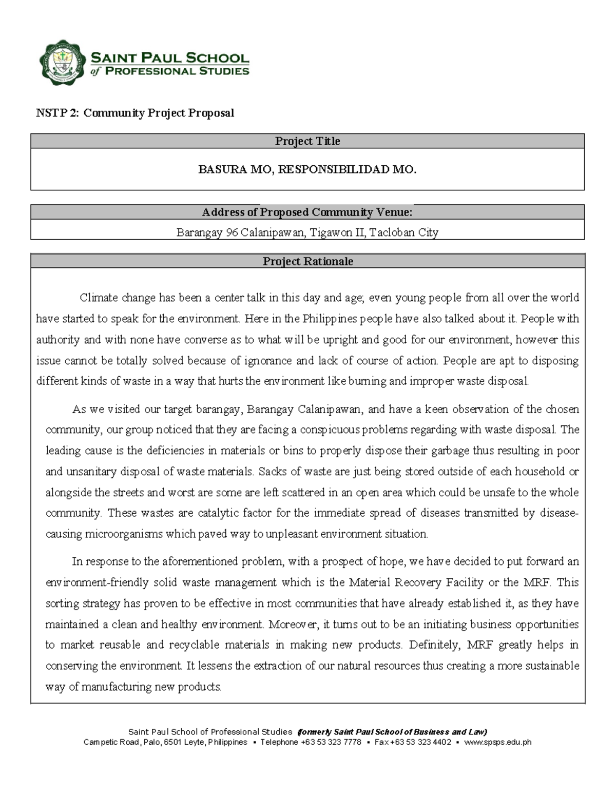 Pdfcoffee - Sample - NSTP 2: Community Project Proposal Project Title ...