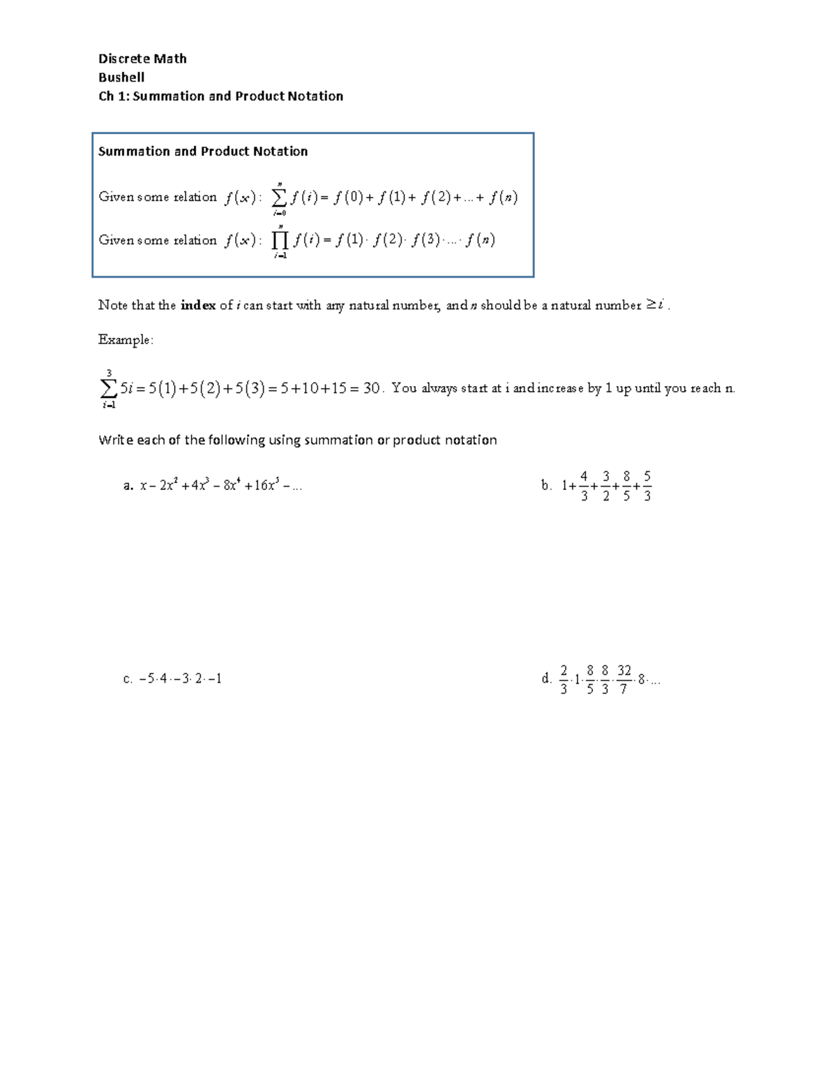 03 summation and product notation - 5iscrete a ath . ushell Ch 1 ...