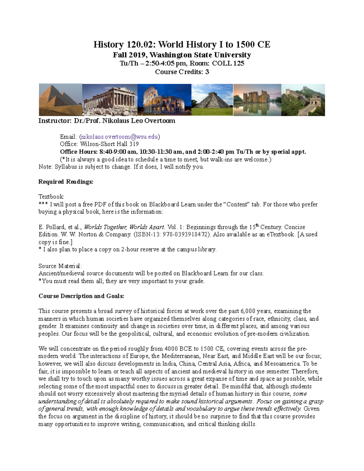 HIST 120 02 World History I to 1500 CE - History 120: World History I ...