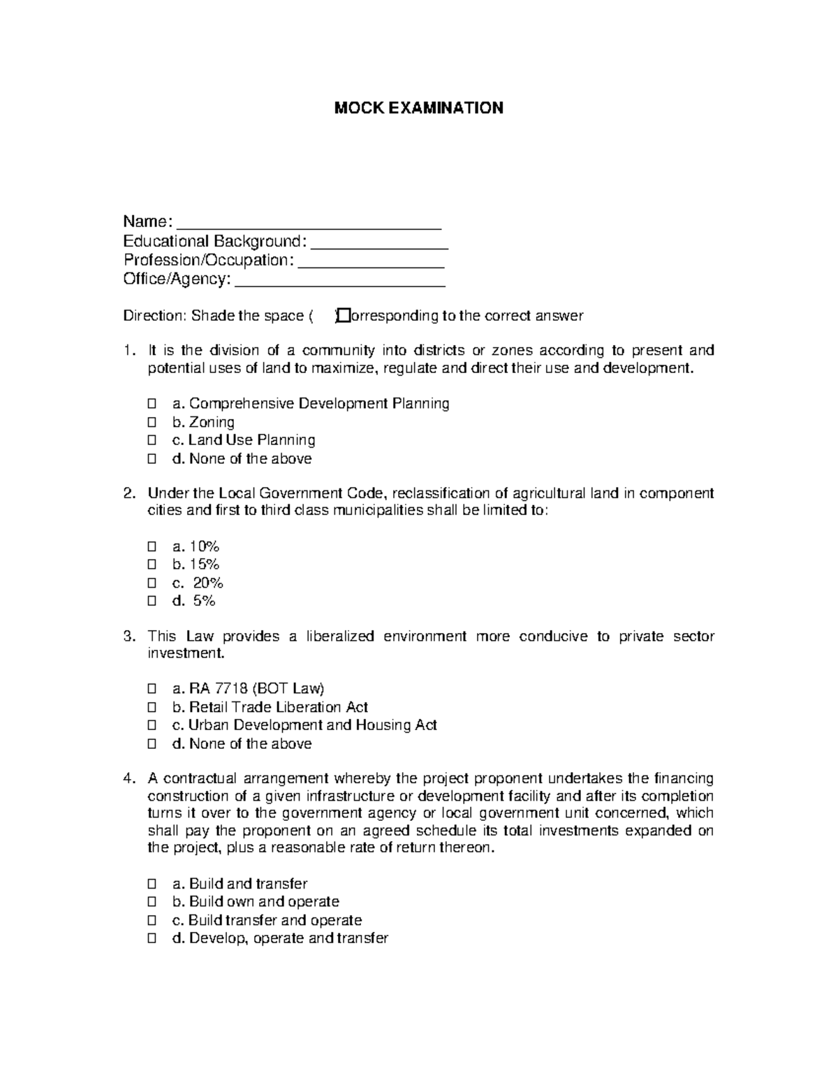 Mock Exam 250 Questions - MOCK EXAMINATION Name ...