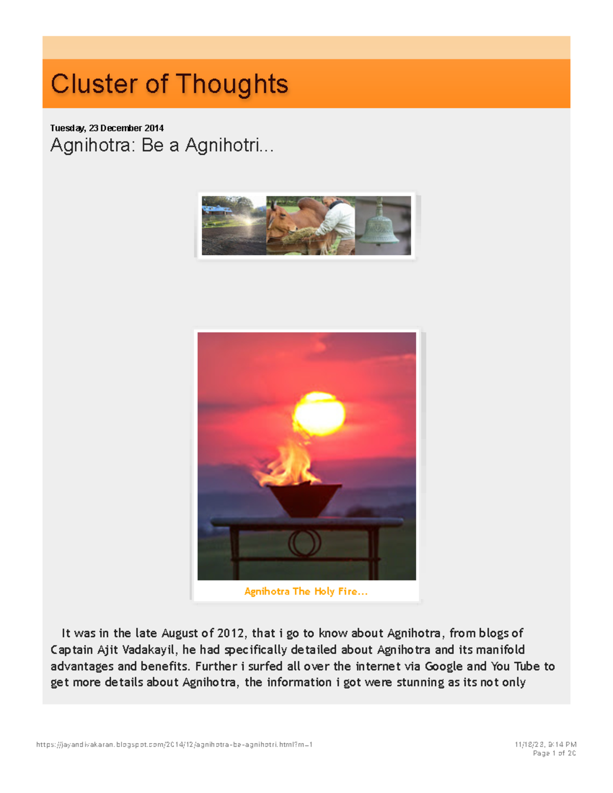 Cluster of Thoughts- Agnihotra- Be a Agnihotri - Cluster of Thoughts ...
