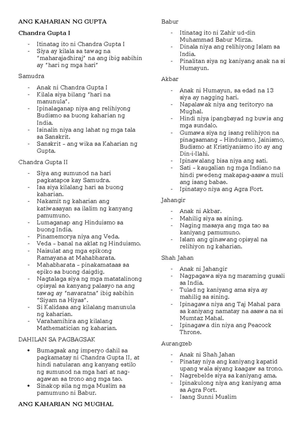 Handout - ANG KAHARIAN NG GUPTA Chandra Gupta I - Itinatag ito ni ...