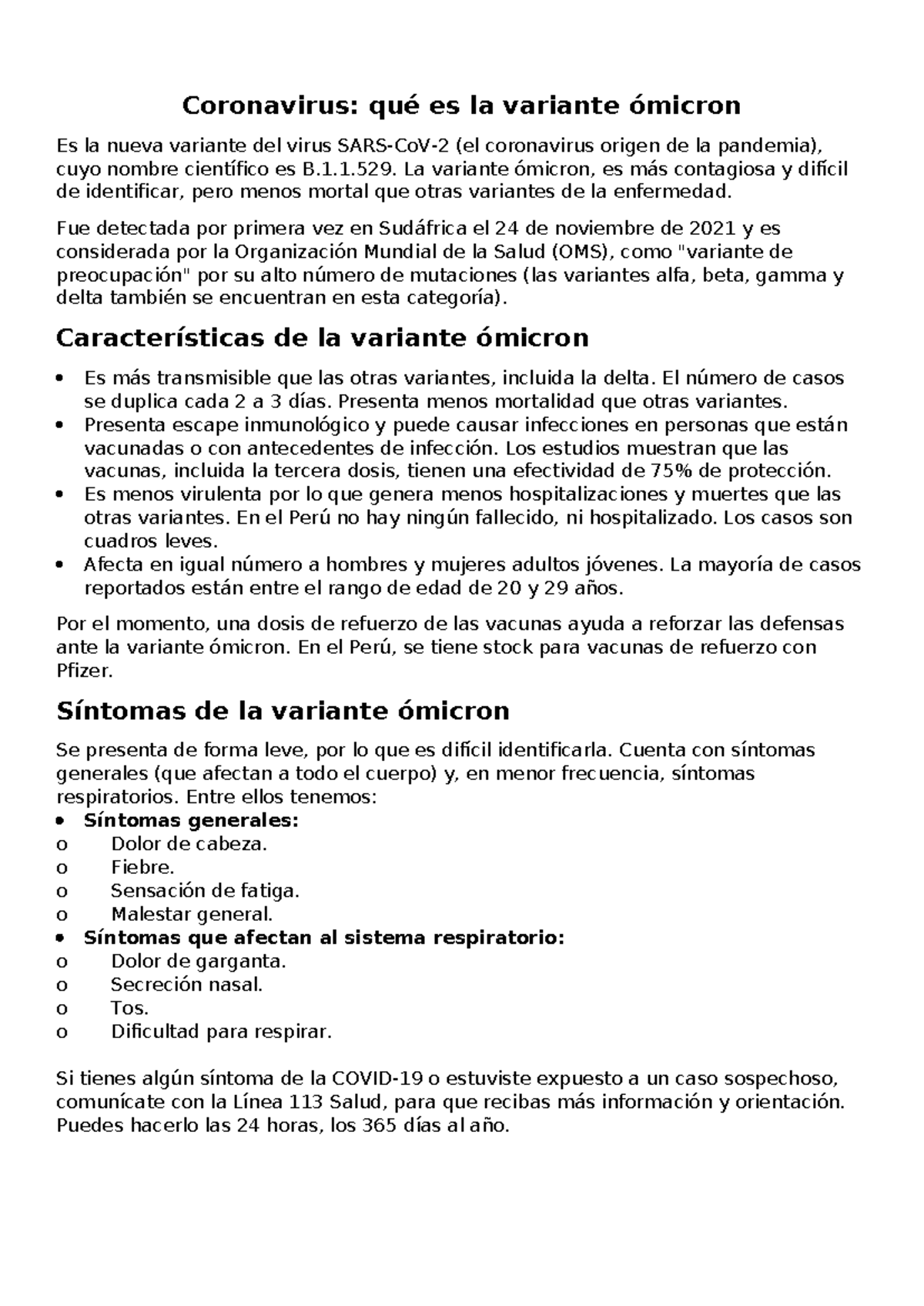 Texto expositivo - Coronavirus: qué es la variante ómicron Es la nueva ...