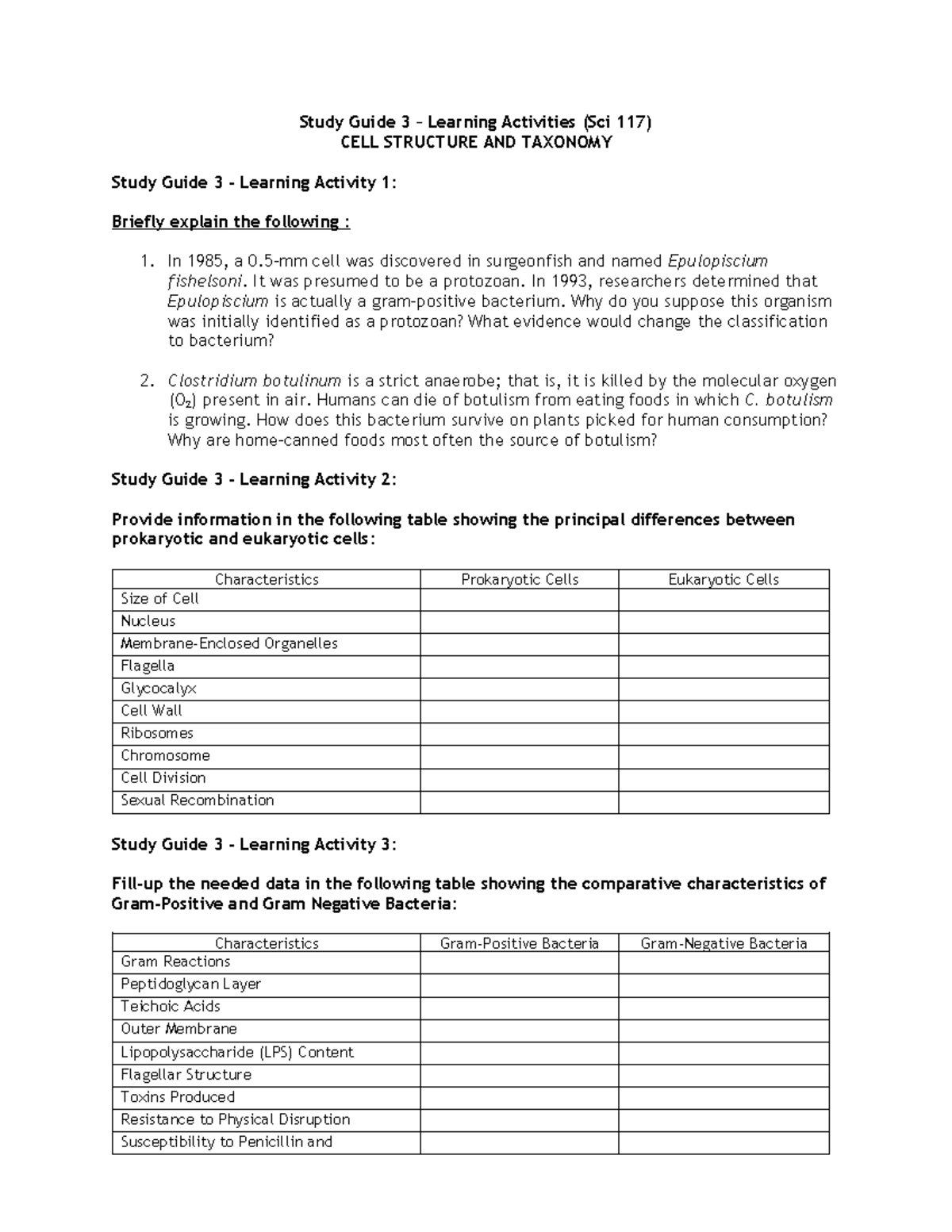 Study Guide 3 Learning Activities Sci117 - Study Guide 3 – Learning Activities (Sci 117) CELL ...