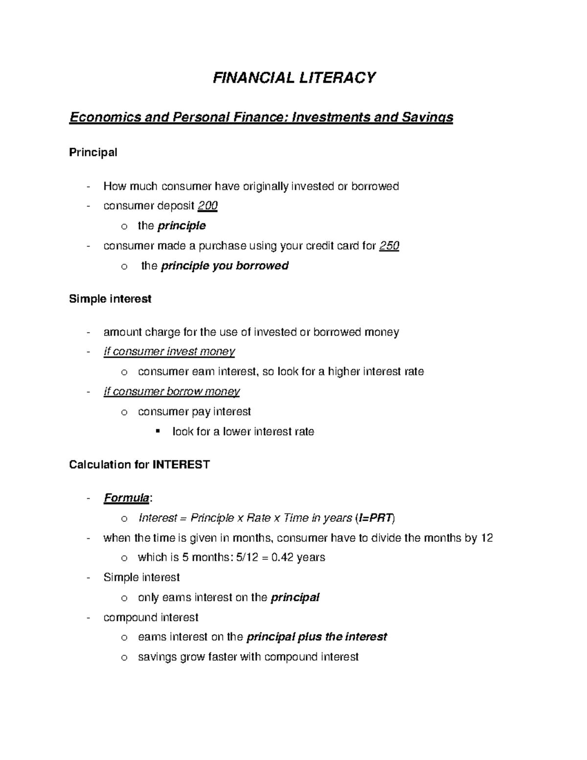 Economics and Personal Finance: Investments and Savings - FINANCIAL ...