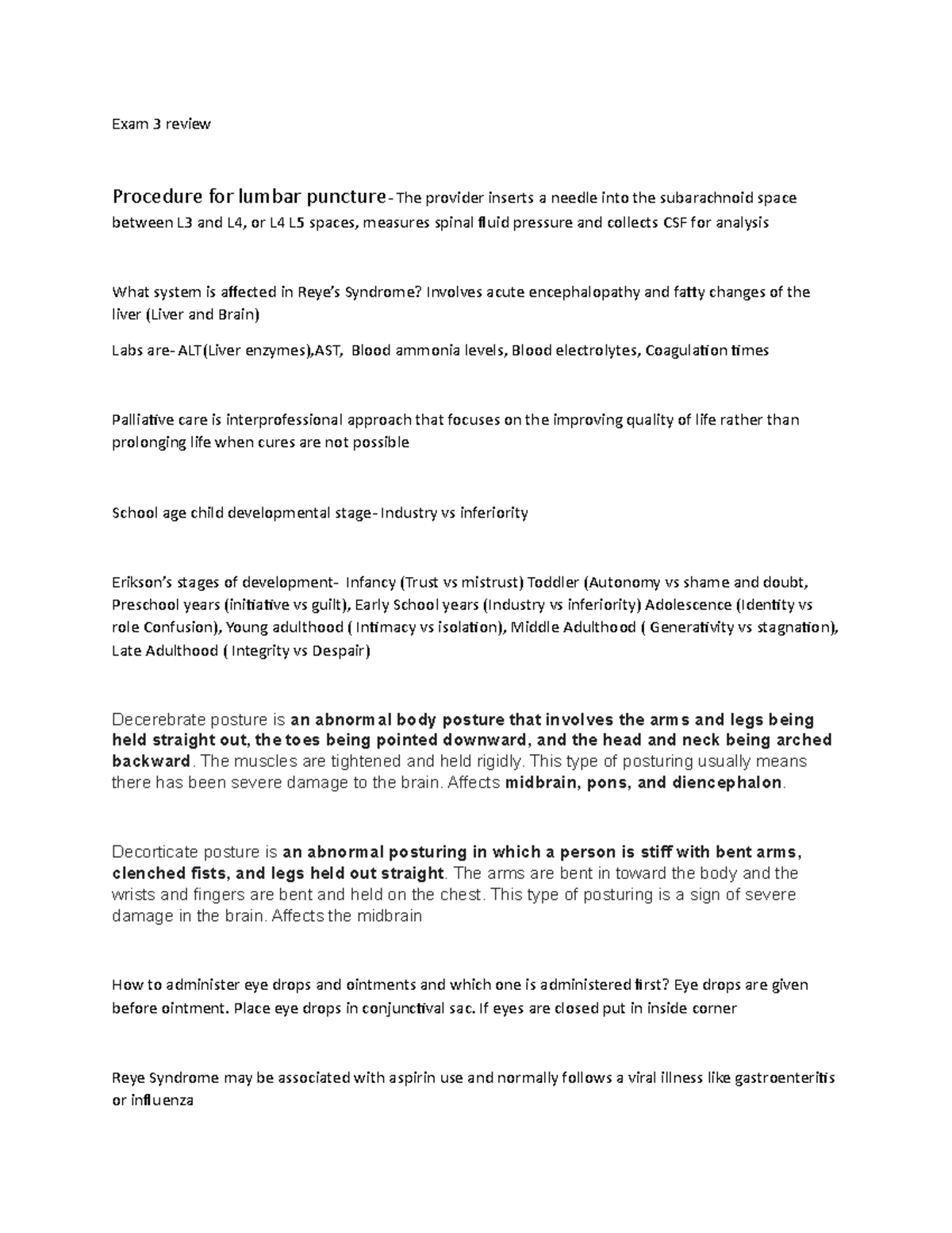 Exam 3 peds review - EXAM 3 PEDIATRICS - Exam 3 review Procedure for ...