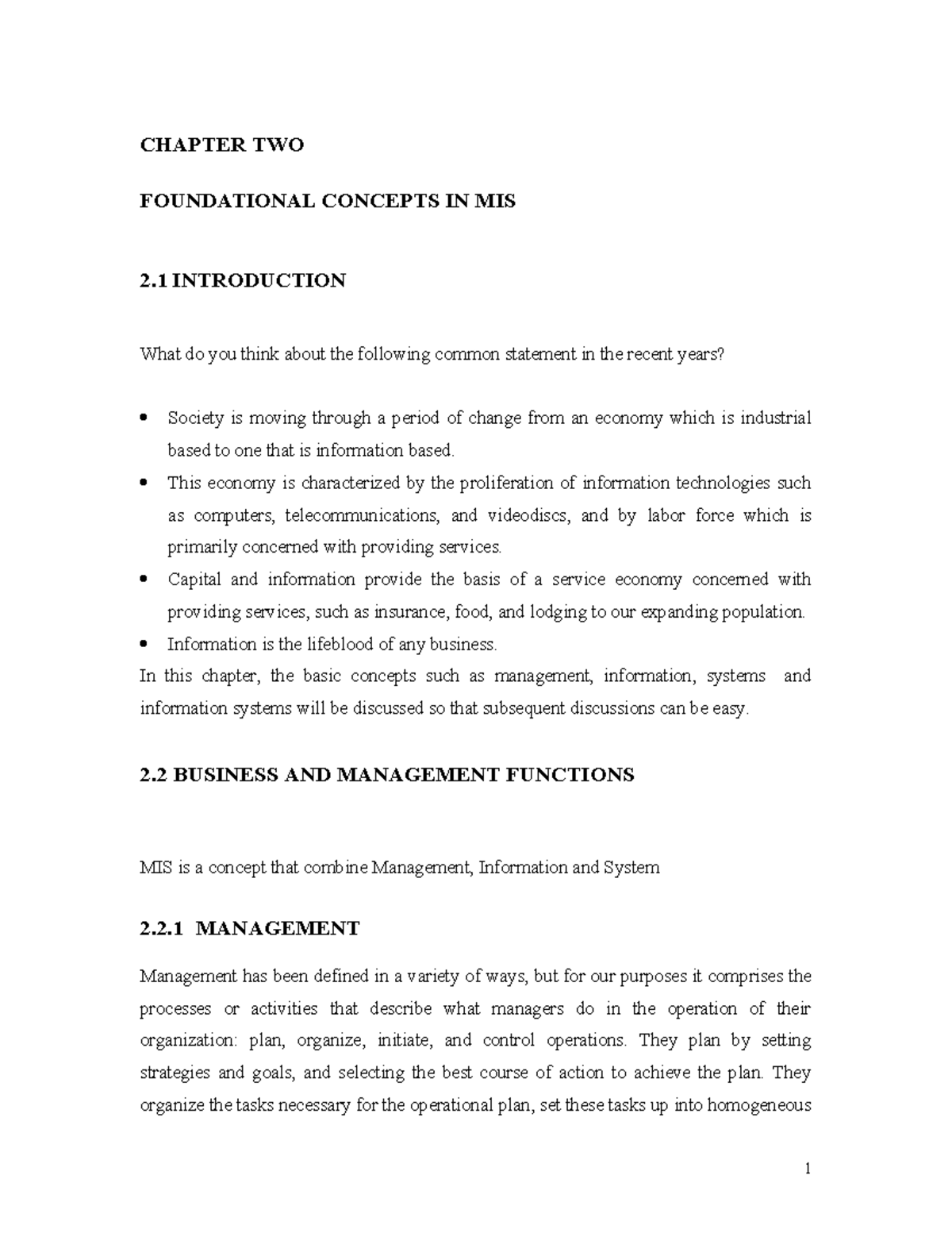 MIS chapter two - exam - CHAPTER TWO FOUNDATIONAL CONCEPTS IN MIS 2 INTRODUCTION What do you ...
