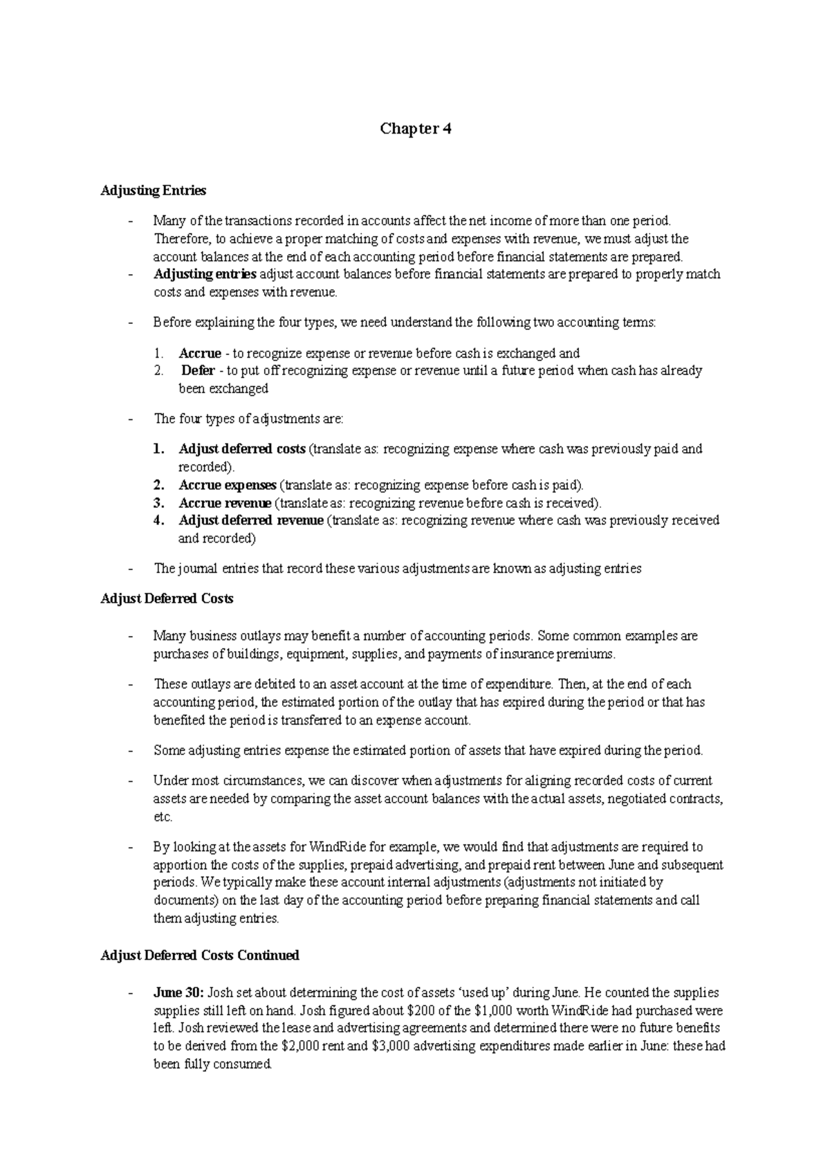Chapter 4 - summaries - Chapter 4 Adjusting Entries Many of the ...