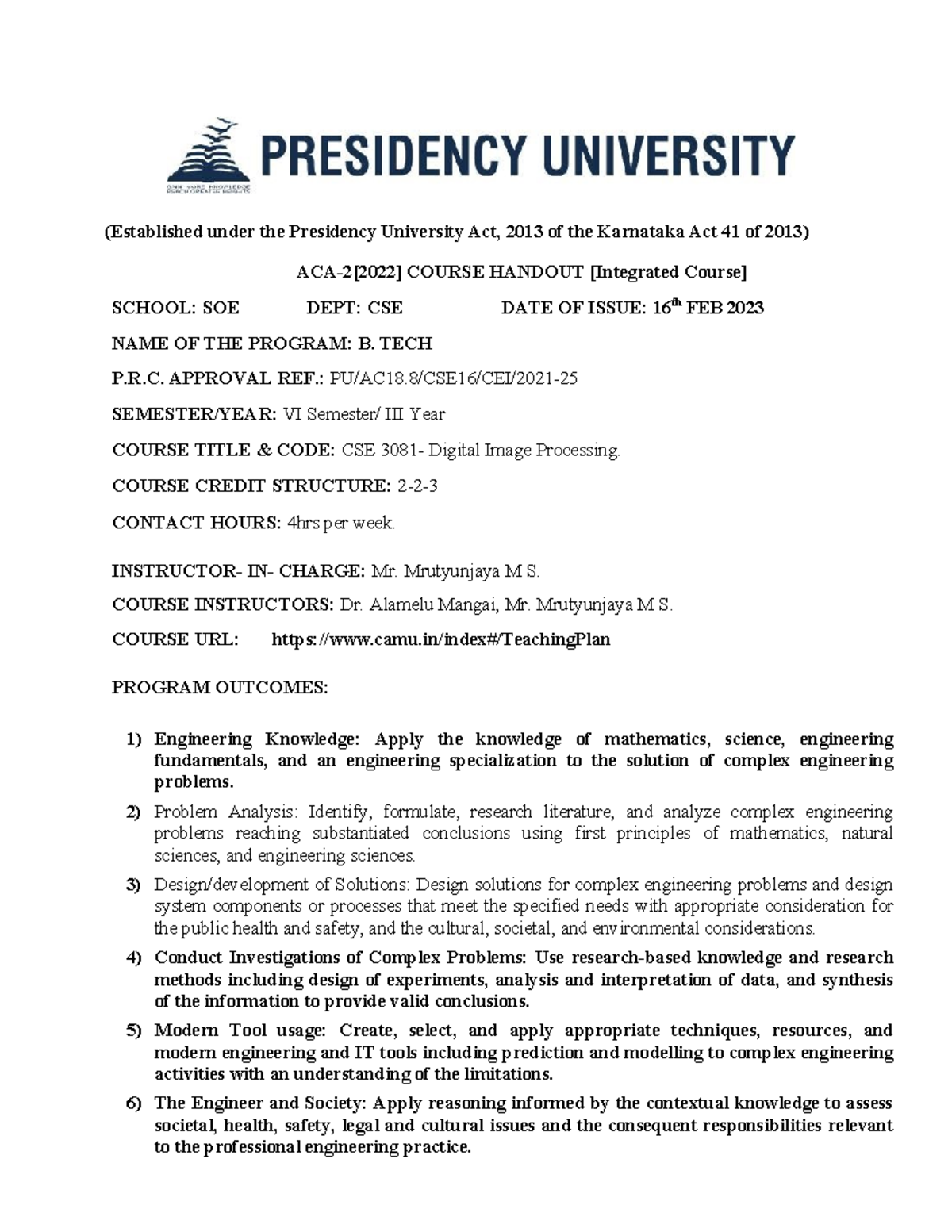 CSE 3081 Digital Image Processing CHO Updated 2023 - (Established under ...