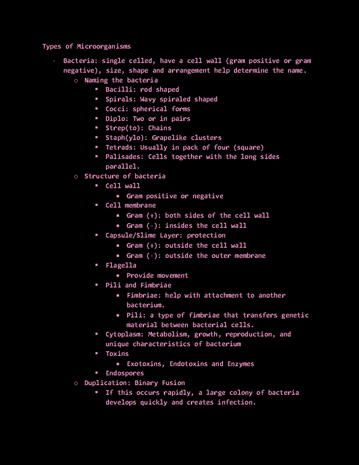 Patho Chapter 6 Notes - practice work - Types of Microorganisms ...