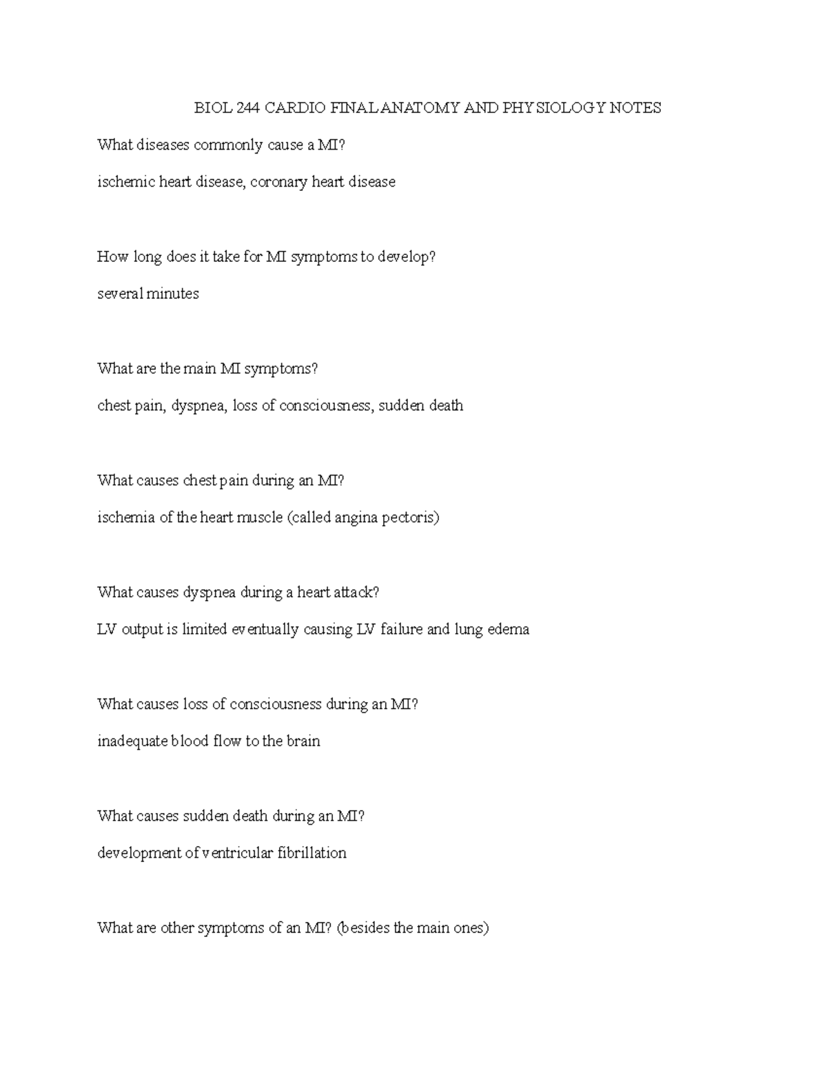 BIOL 244 Cardio Final Anatomy AND Physiology Notes - BIOL 244 CARDIO ...