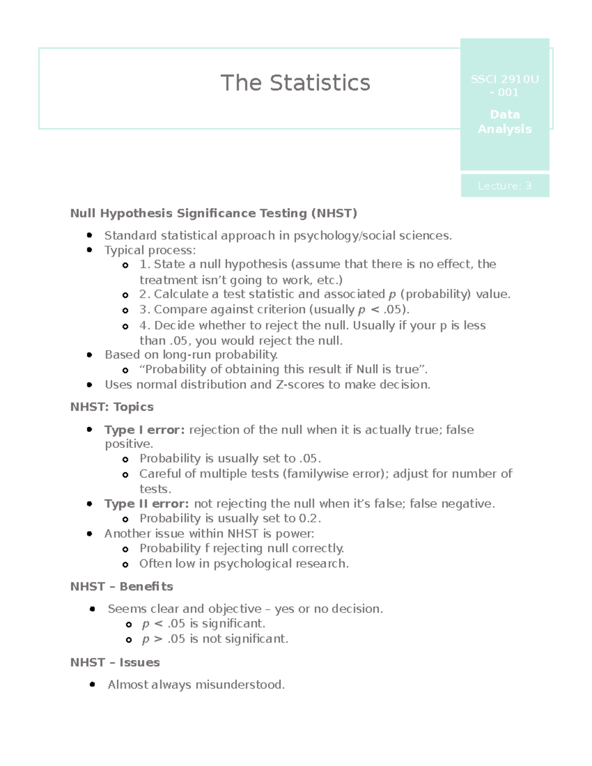 2. Week2 - Dr. Joseph Eastwood. Summer 2022 Data Analysis Lecture Notes ...