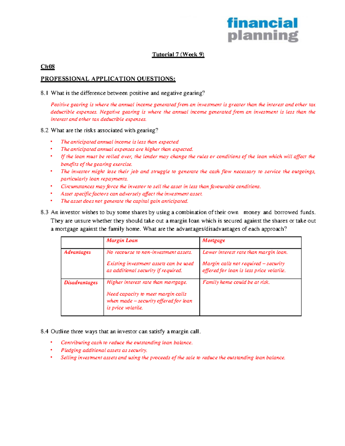 Tutorial 7 Solutions - Tutorial 7 (Week 9) Ch08 PROFESSIONAL ...
