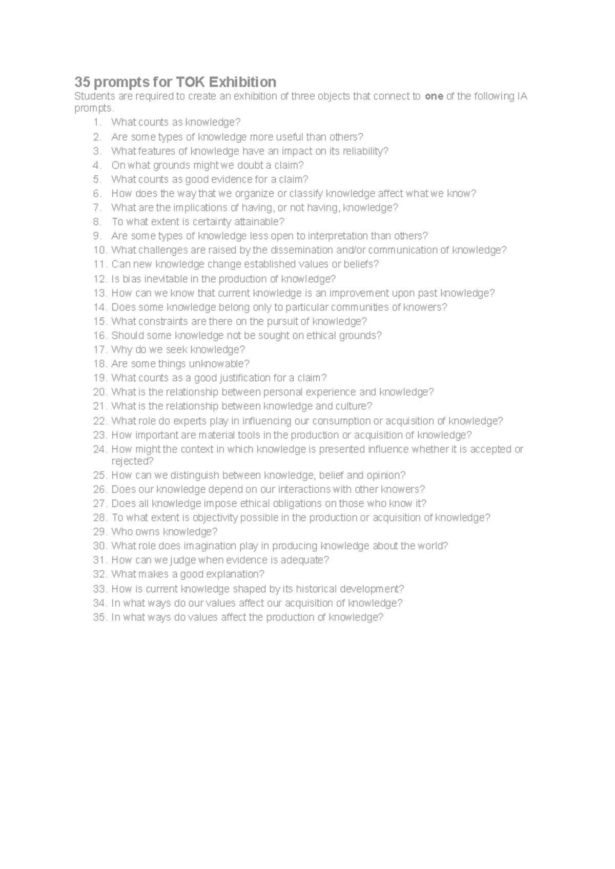 35 prompts for TOK Exhibition - 35 prompts for TOK Exhibition Students ...