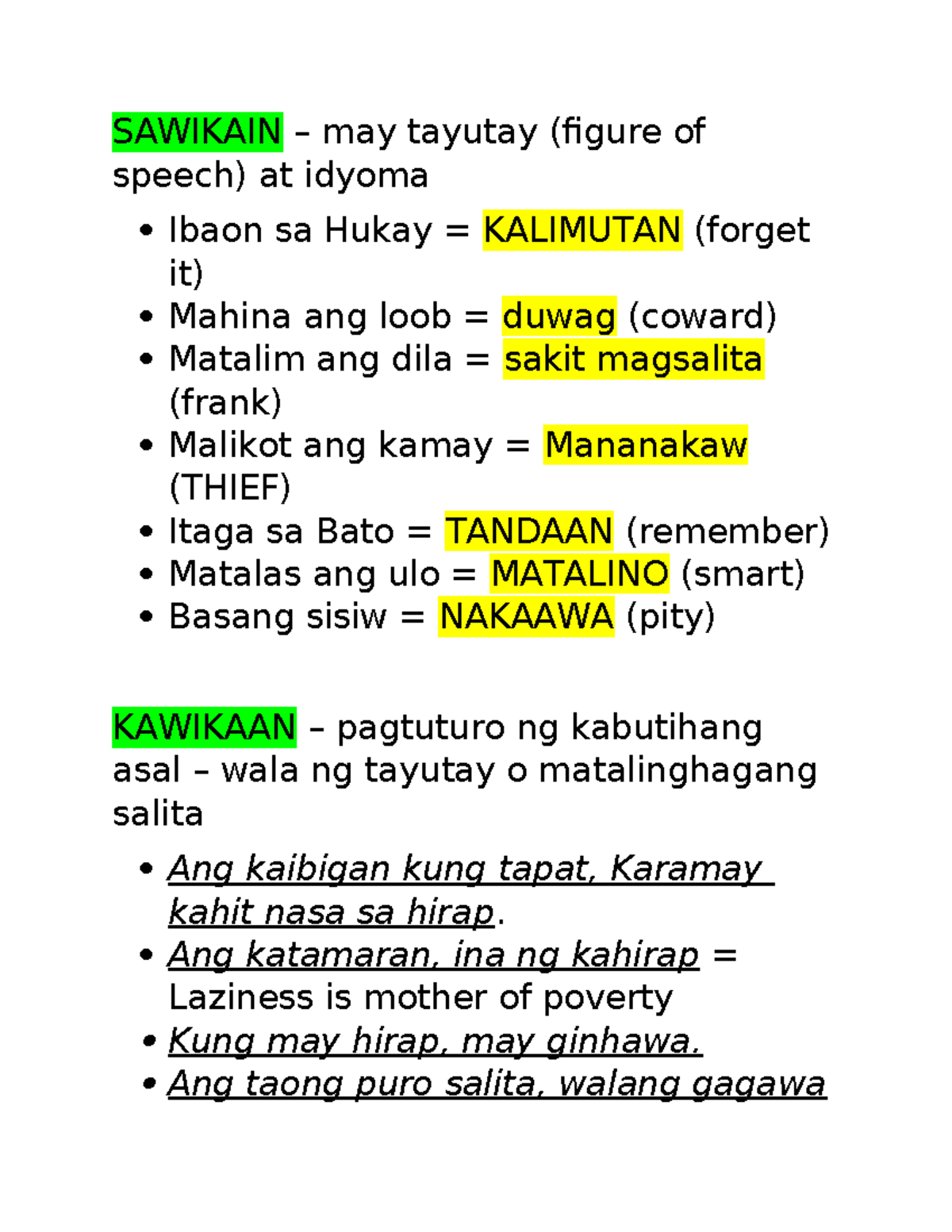Sawikain at kawikaan filipini q2 - SAWIKAIN – may tayutay (figure of ...