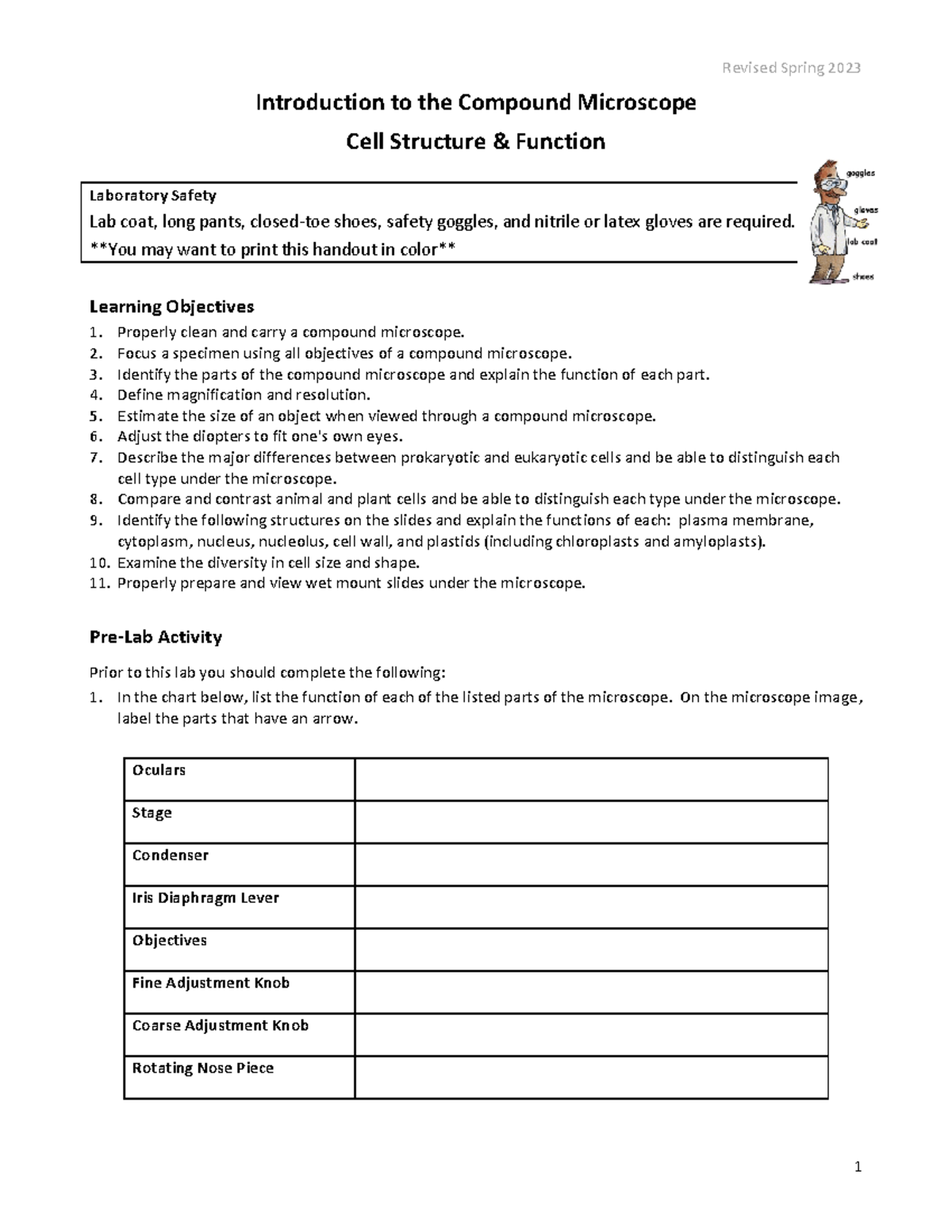 1107 Lab 3 - Microscope Introduction and Cell Structure Handout S23 ...