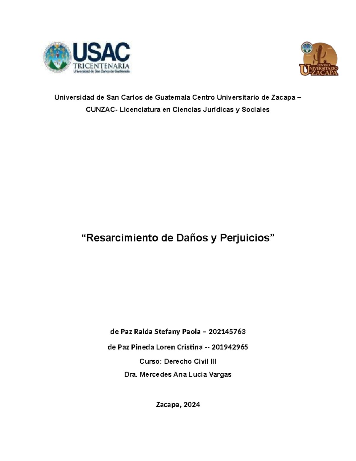 Trabajo expo civil - resarcimiento de daños y perjuicios - Universidad ...