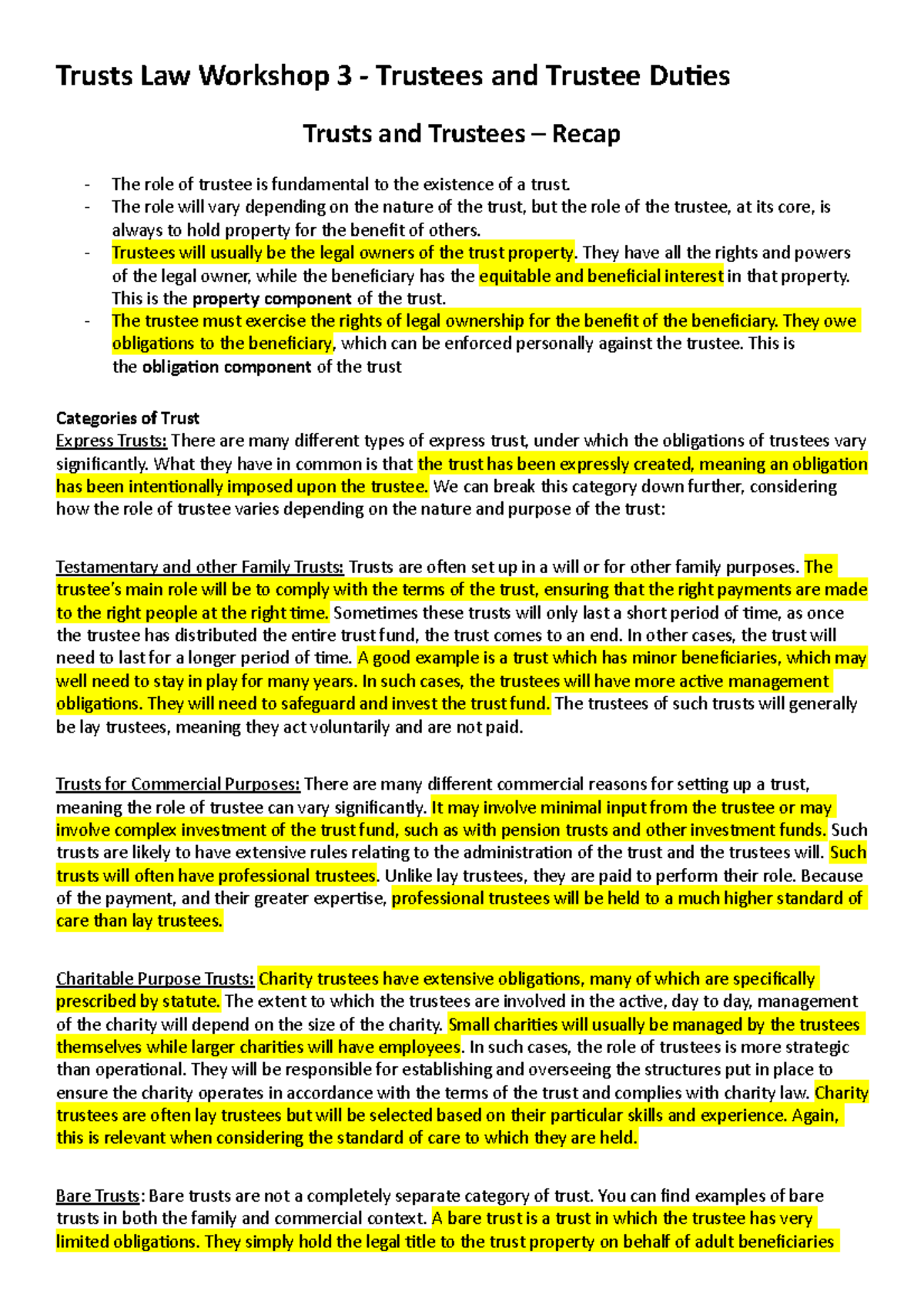 Trusts Week 3 Prepare - Trusts Law Workshop 3 - Trustees and Trustee ...