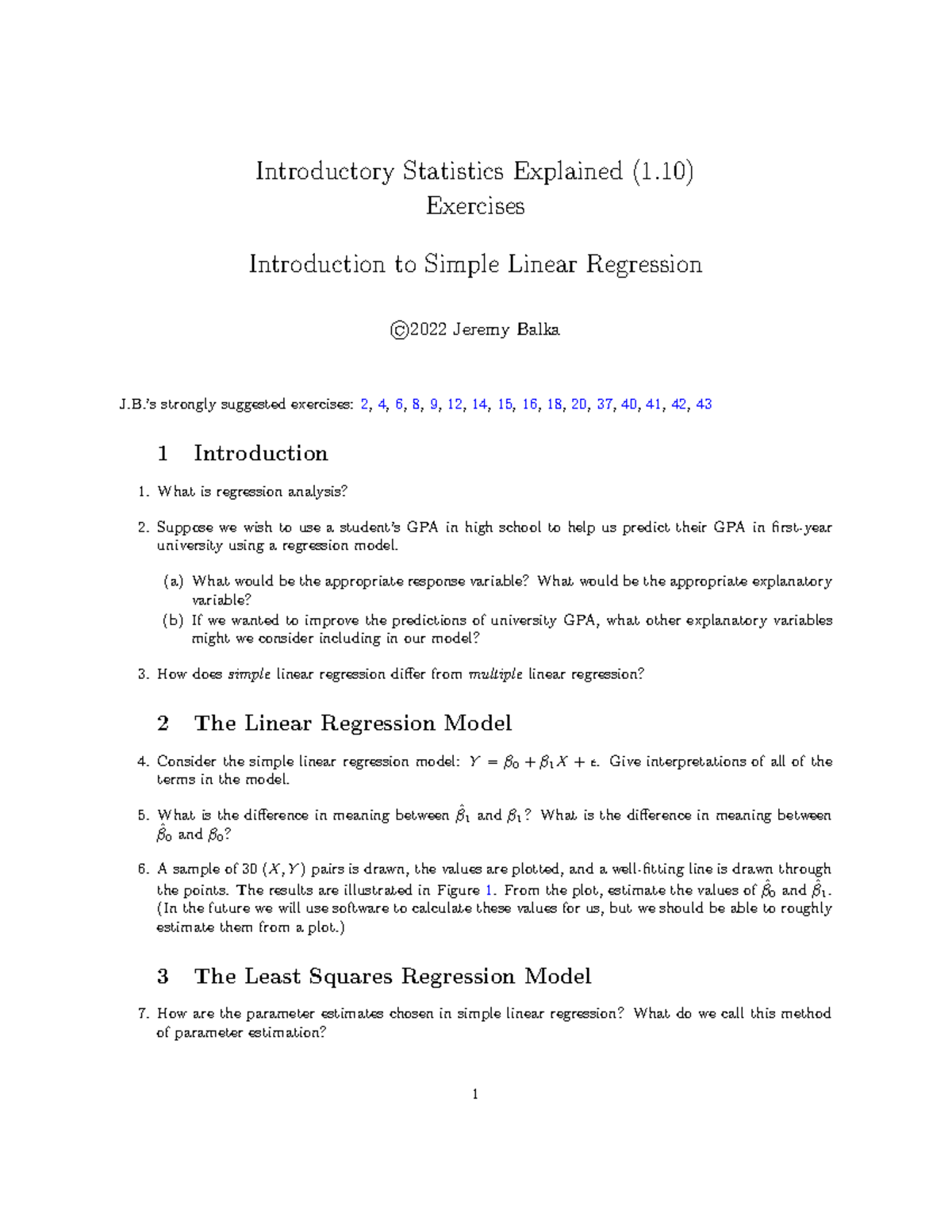 Linear Regression Practice Questions - Introductory Statistics Explained (1) Exercises ...