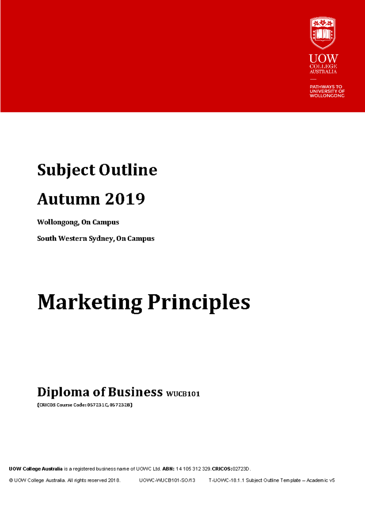2019 Autumn WUCB101 Subject Outline v13 - UOW College Australia is a ...