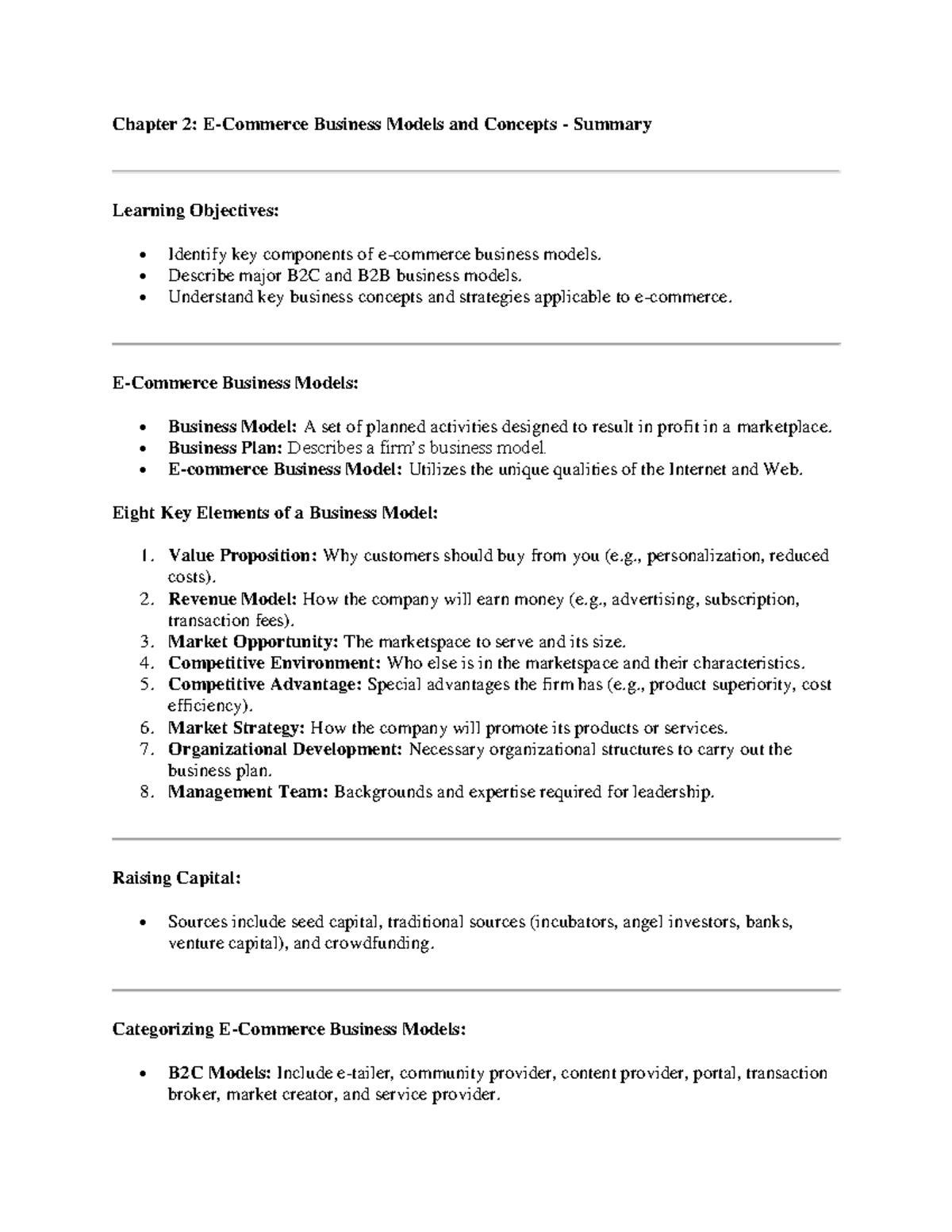 Chapter 2 E Commerce Models AND Concepts summary notes - Chapter 2: E ...