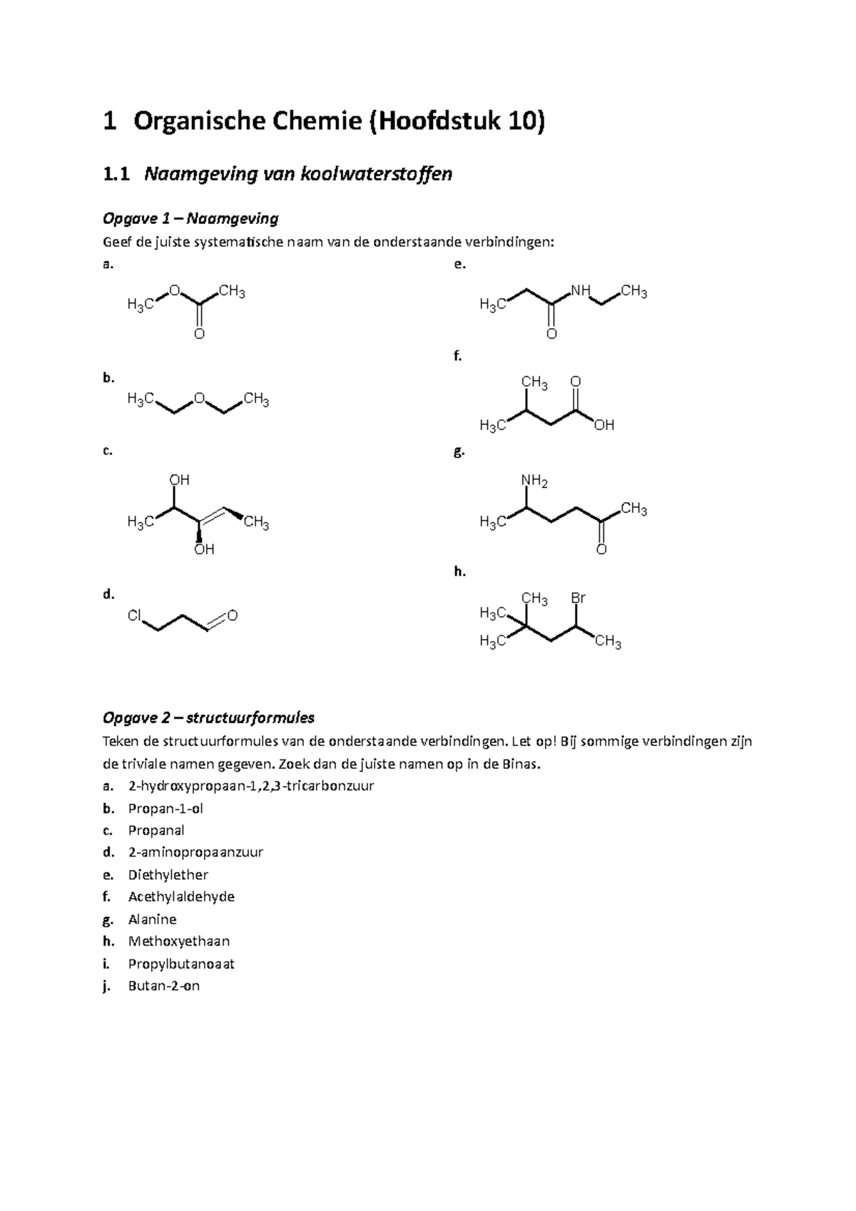 VWO5 H10 Organische Verbindingen Extra opgaven - 1 Organische Chemie ...