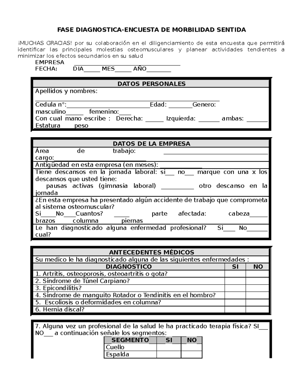 Encuesta Morbilidad Sentida PROGRAMA DE VIGILANCIA - FASE DIAGNOSTICA ...