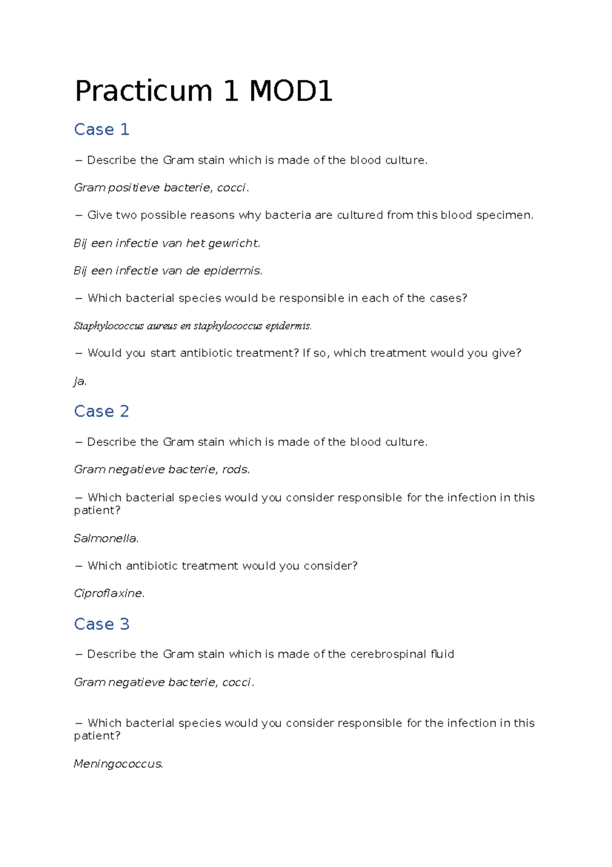 Practicum 1 MOD1 - Practicum 1 MOD Case 1 − Describe the Gram stain ...