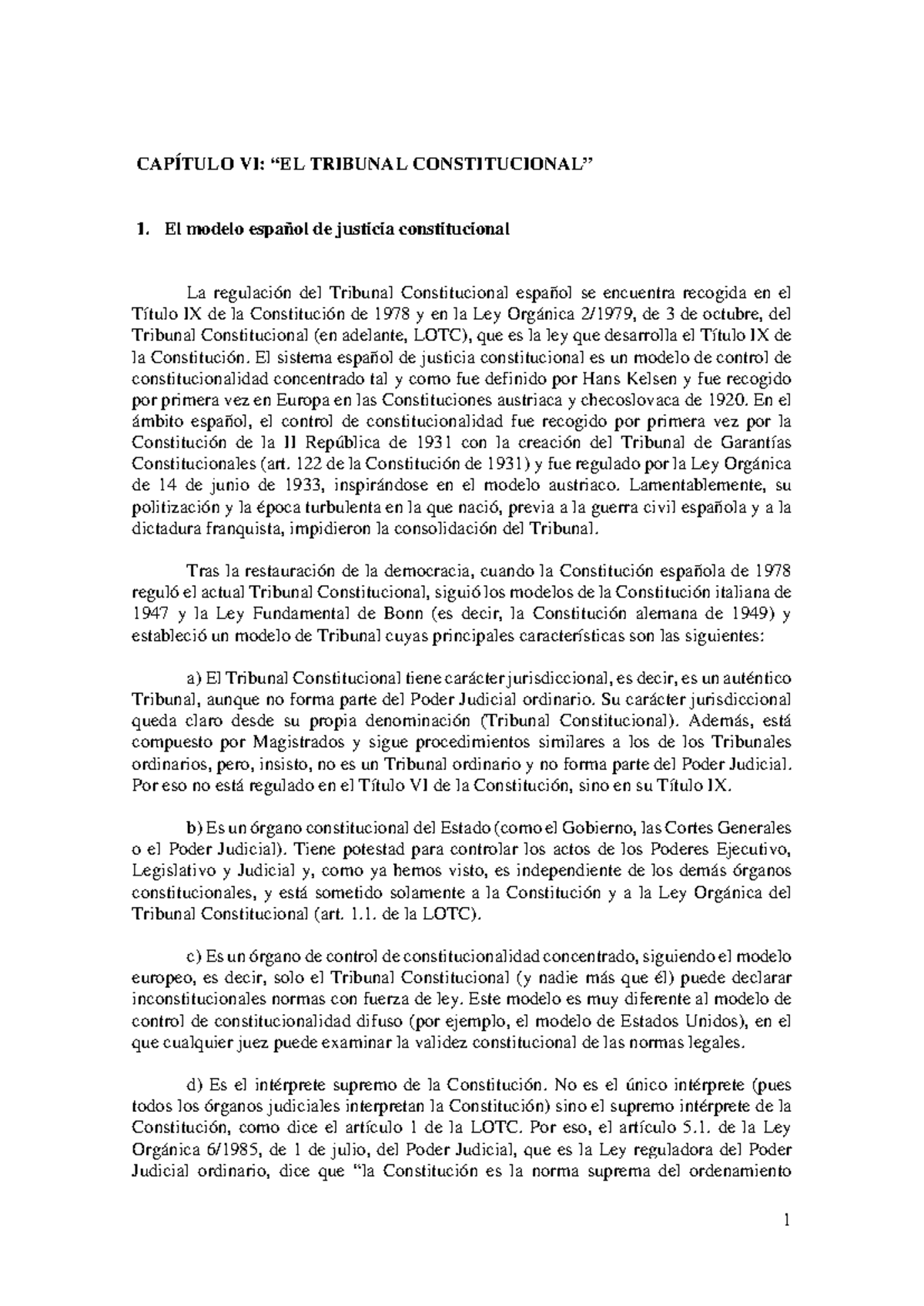 Capítulo VI. Tribunal Constitucional - CAPÍTULO VI: “EL TRIBUNAL CONSTITUCIONAL” El modelo ...