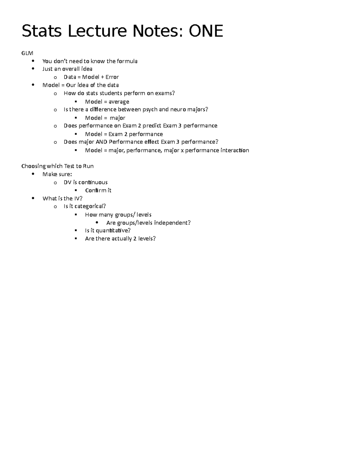 Stats Lecture Notes One Stats Lecture Notes One Glm You Dont Need To Know The Formula Just