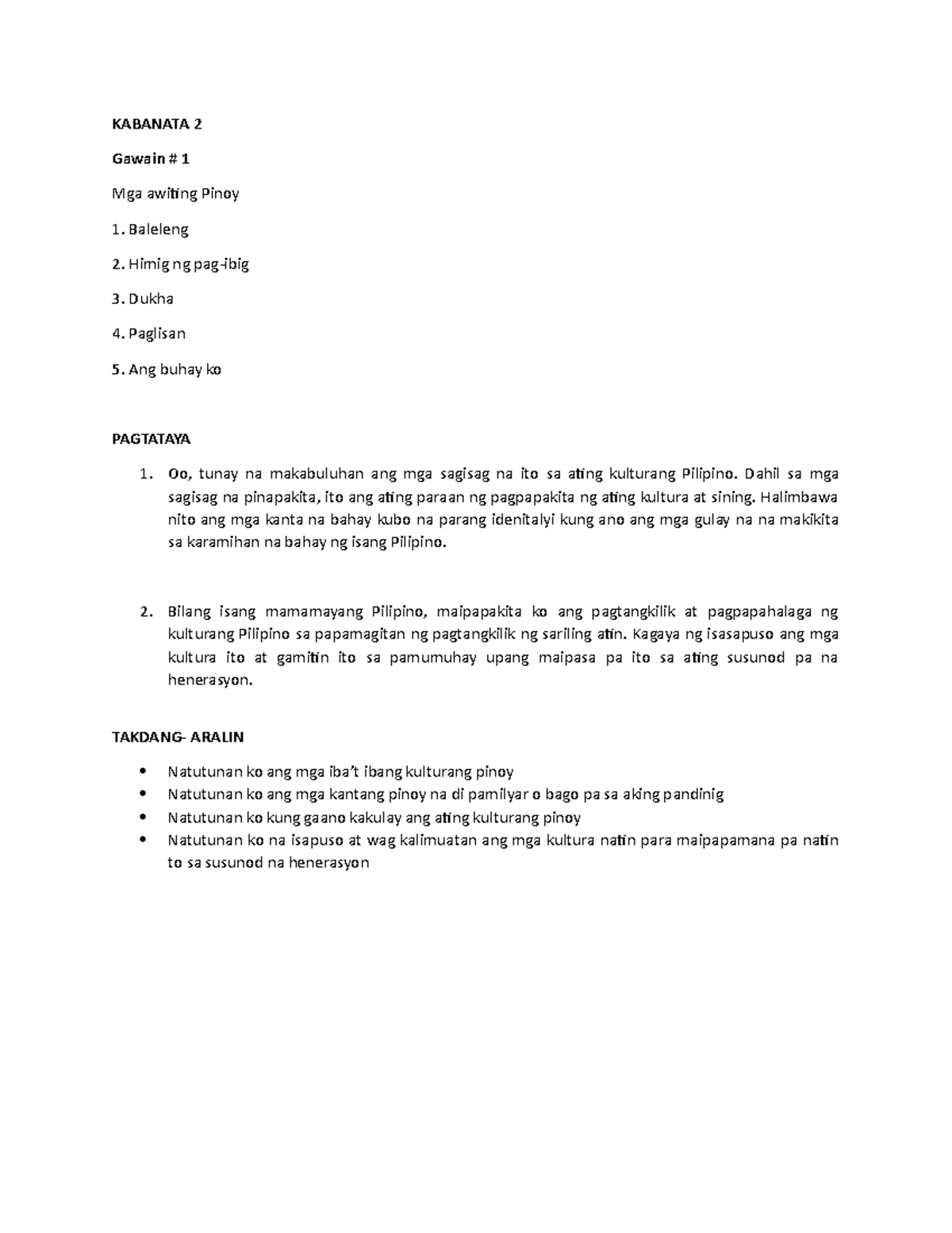 Kabanata 2-ge12 answers for reference - KABANATA 2 Gawain # 1 Mga awiting Pinoy Baleleng Himig ...