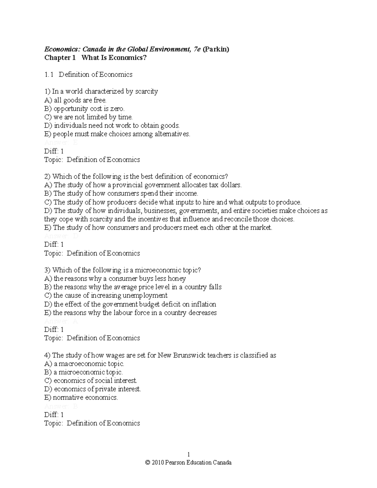Sample/practice exam 2019, questions and answers - Economics: Canada in ...