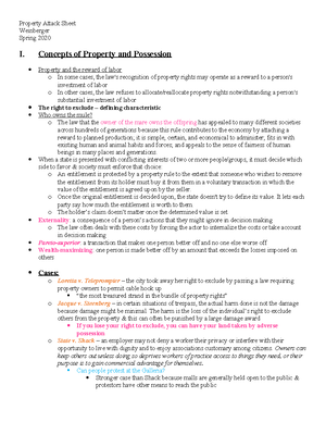 Property Attack Outline - Concept of Ownership Right to Possess and Use ...