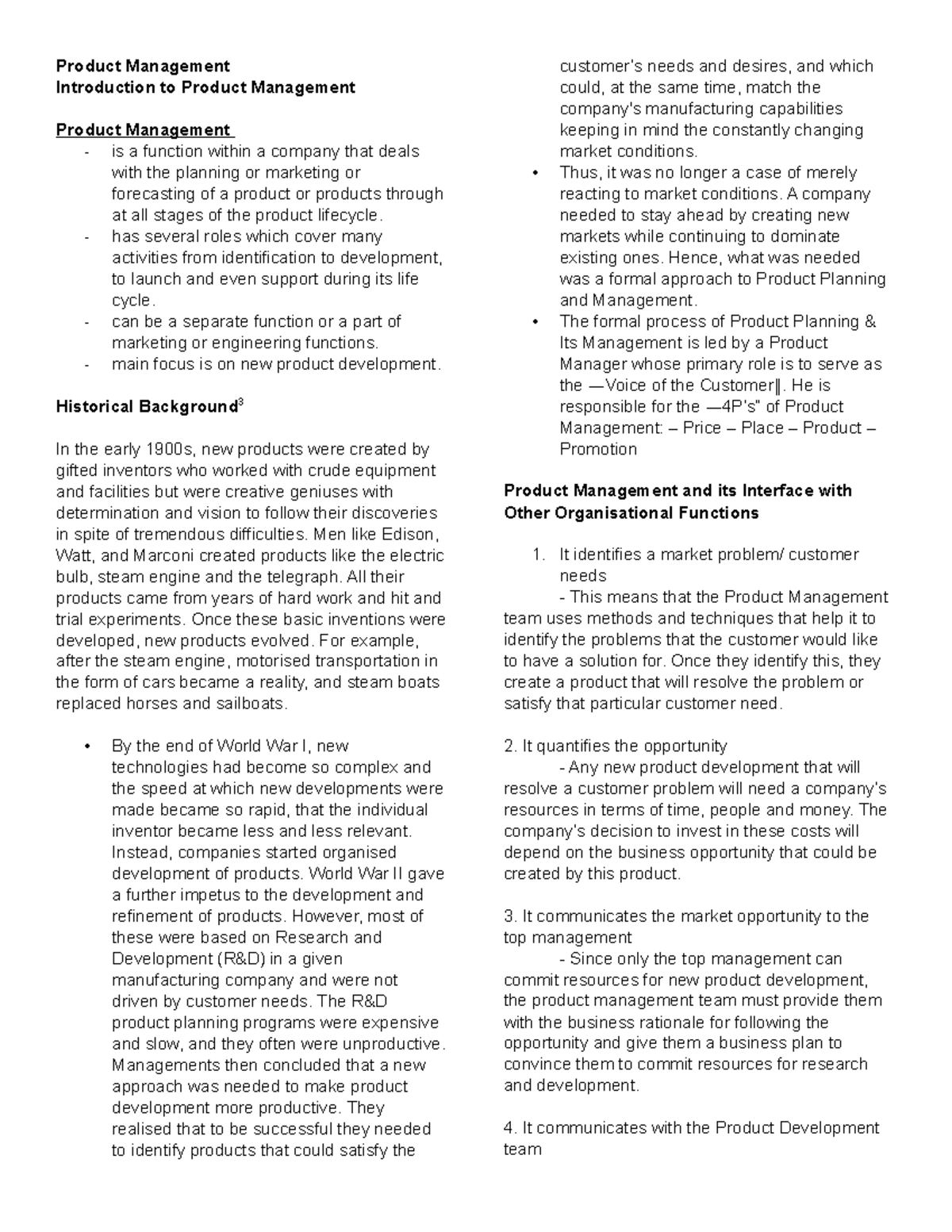 One-stud - Lecture notes 1 - Product Management Introduction to Product ...