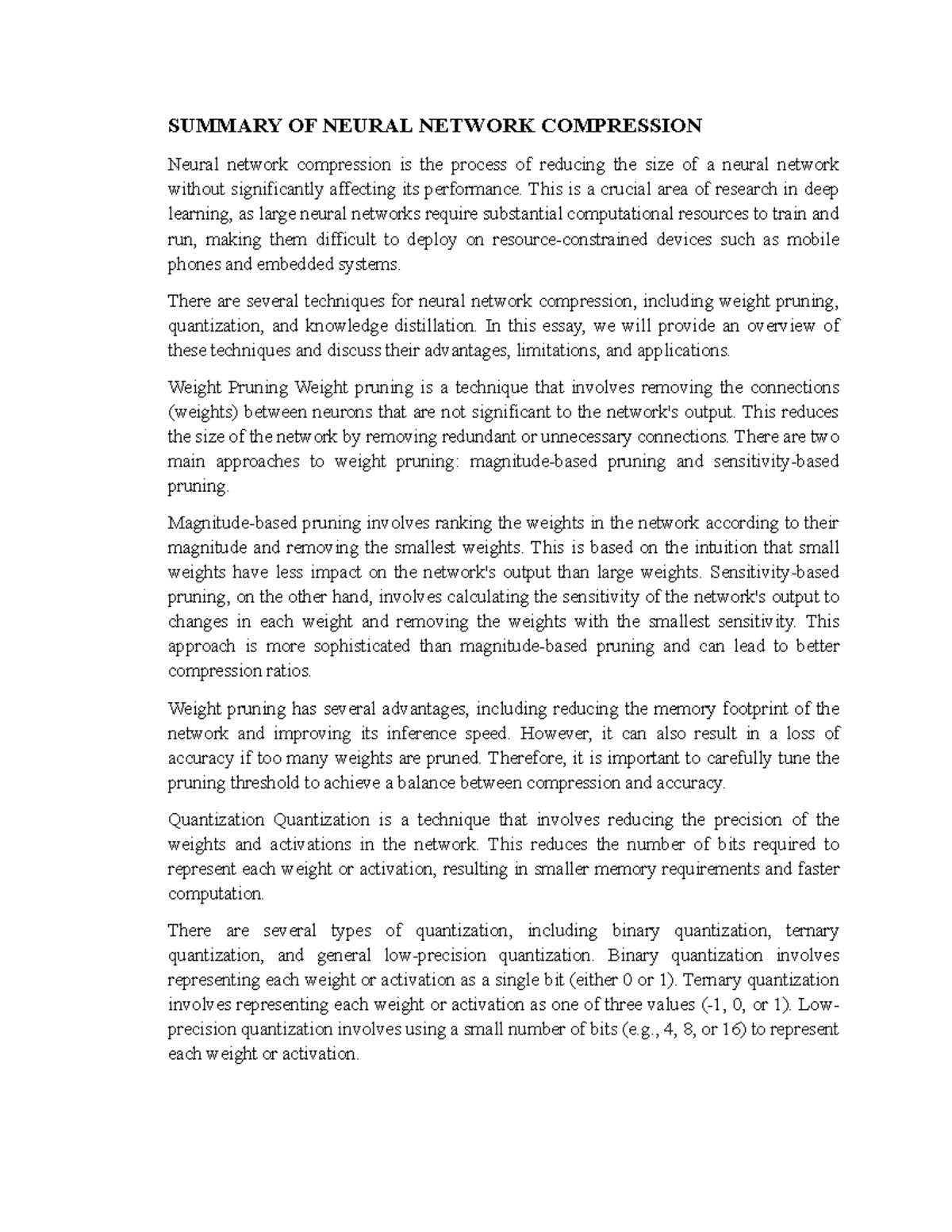 Summary of Neural Network Compression - SUMMARY OF NEURAL NETWORK COMPRESSION Neural network ...