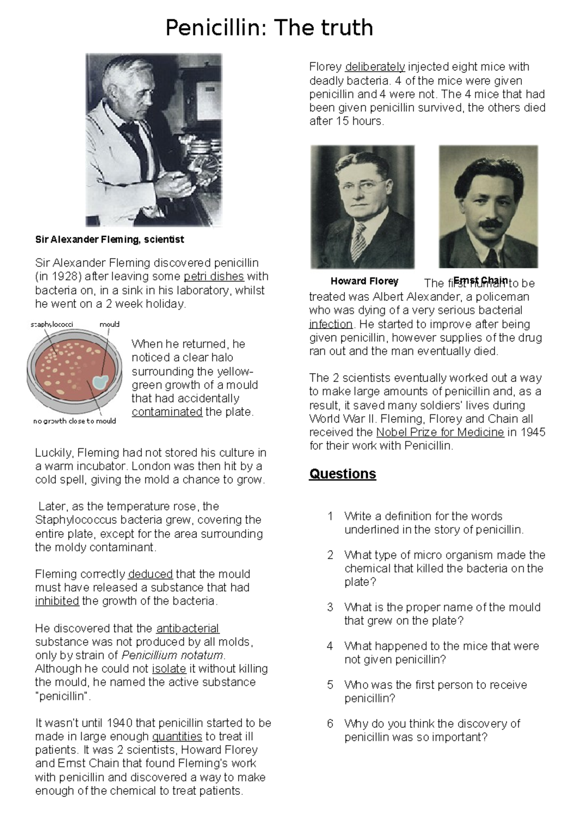 Penicillin-Comprehension-Task - Sir Alexander Fleming, scientist Sir ...