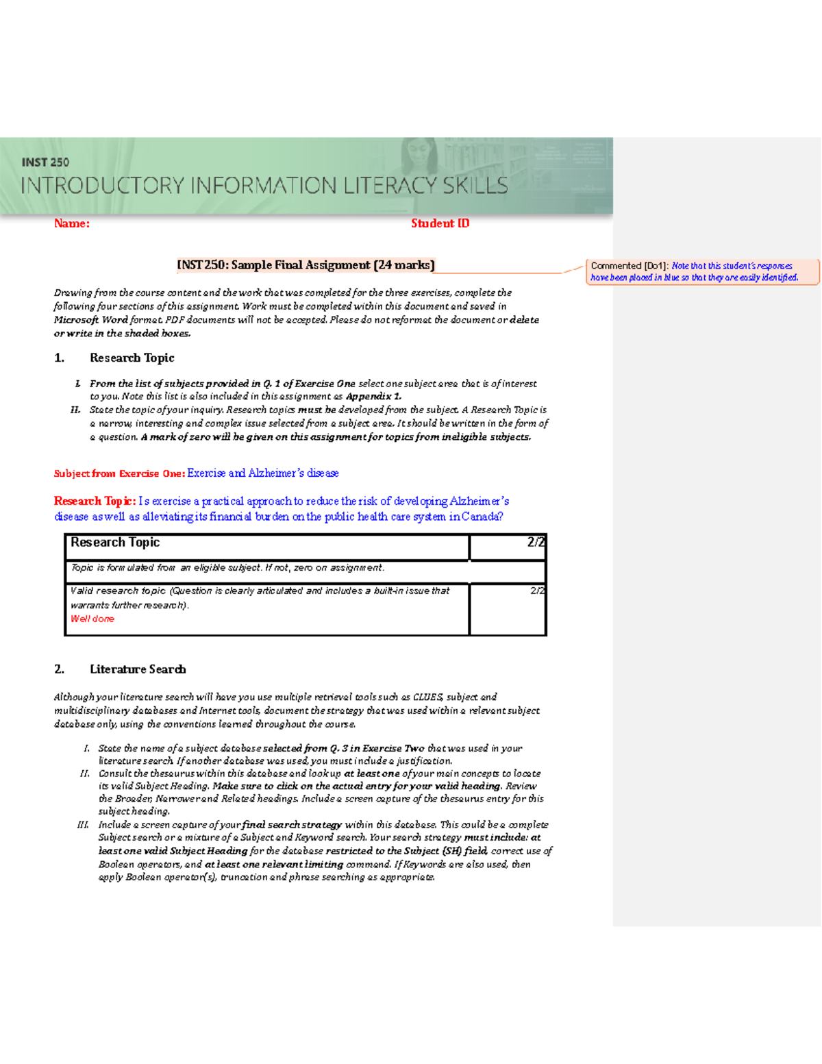 Sample Final Assignment - Work must be completed within this document ...