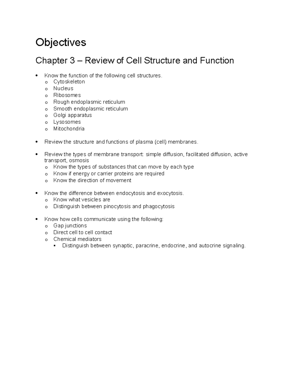 Chapter 3 - Cell Structure and Function - Objectives Chapter 3 – Review ...