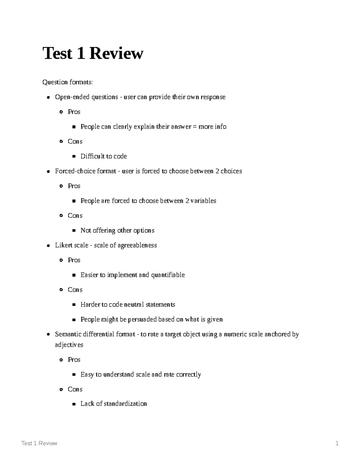 Test 1 Review - Test 1 Review 1 Test 1 Review Question formats: Open ...